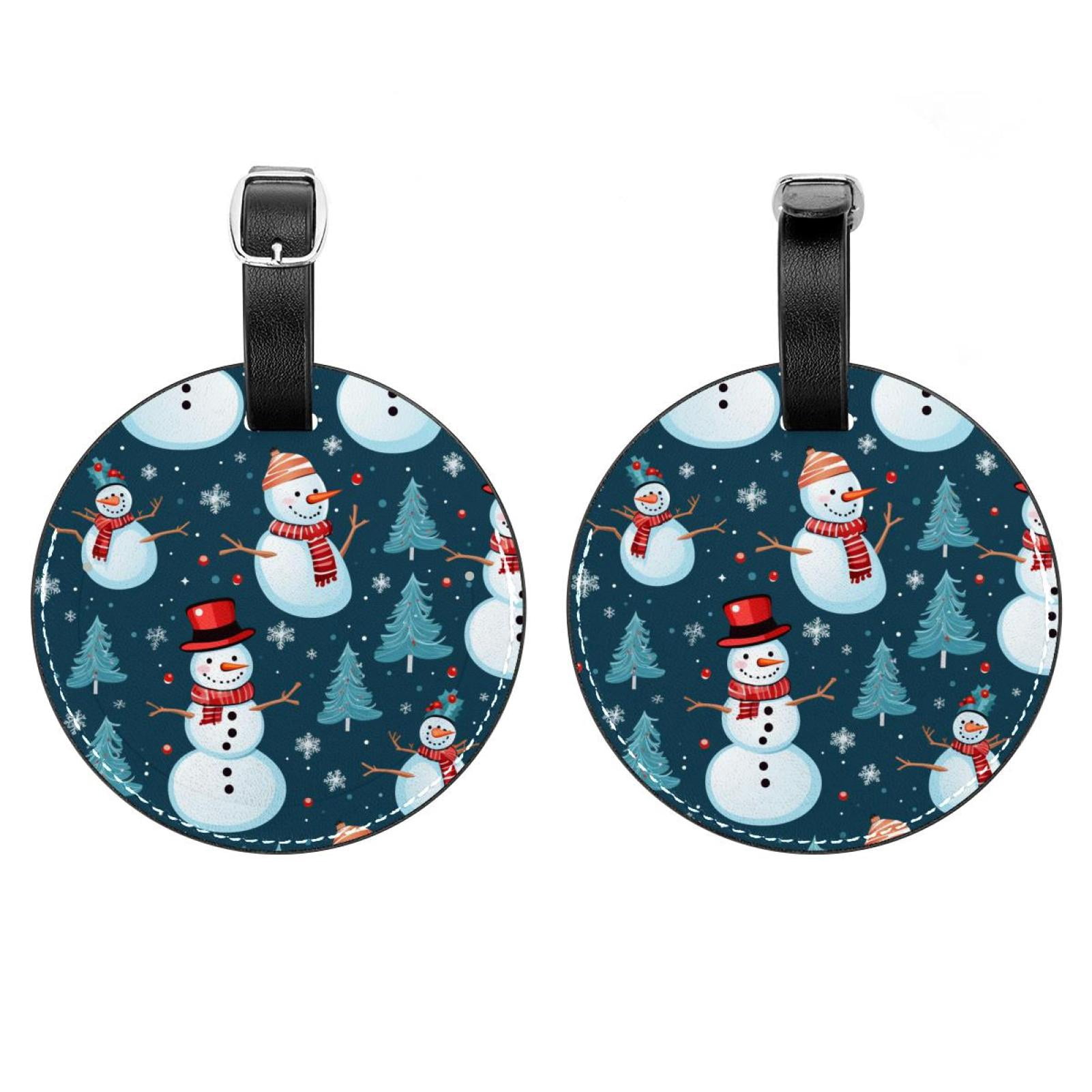 2Pcs Leather Round Christmas Snowman Cruise Luggage Tag with Privacy ...