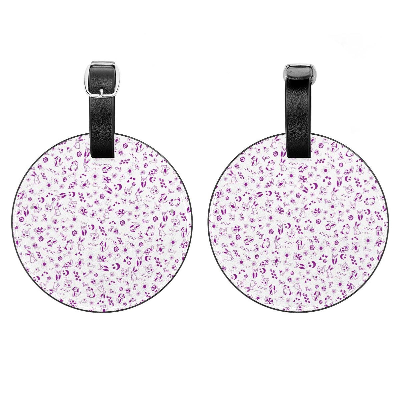 2Pcs Leather Round Cute Animals Cruise Luggage Tag with Privacy Cover ...