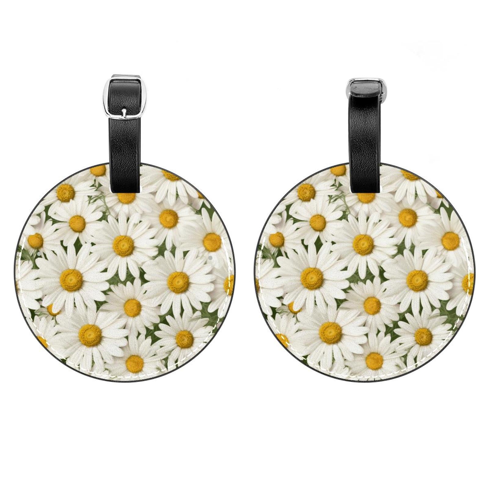 2Pcs Leather Round Daisy Cruise Luggage Tag with Privacy Cover and Name ...