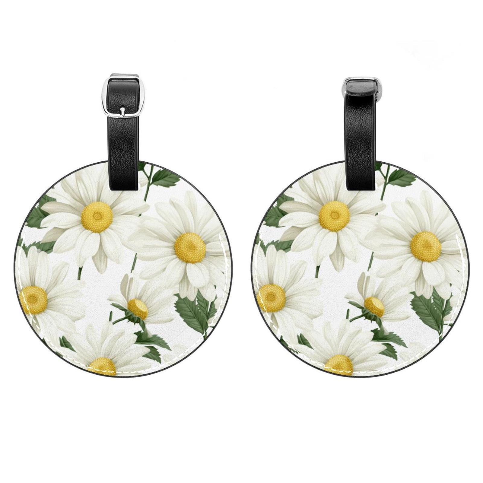 2Pcs Leather Round Daisy Cruise Luggage Tag with Privacy Cover and Name ...