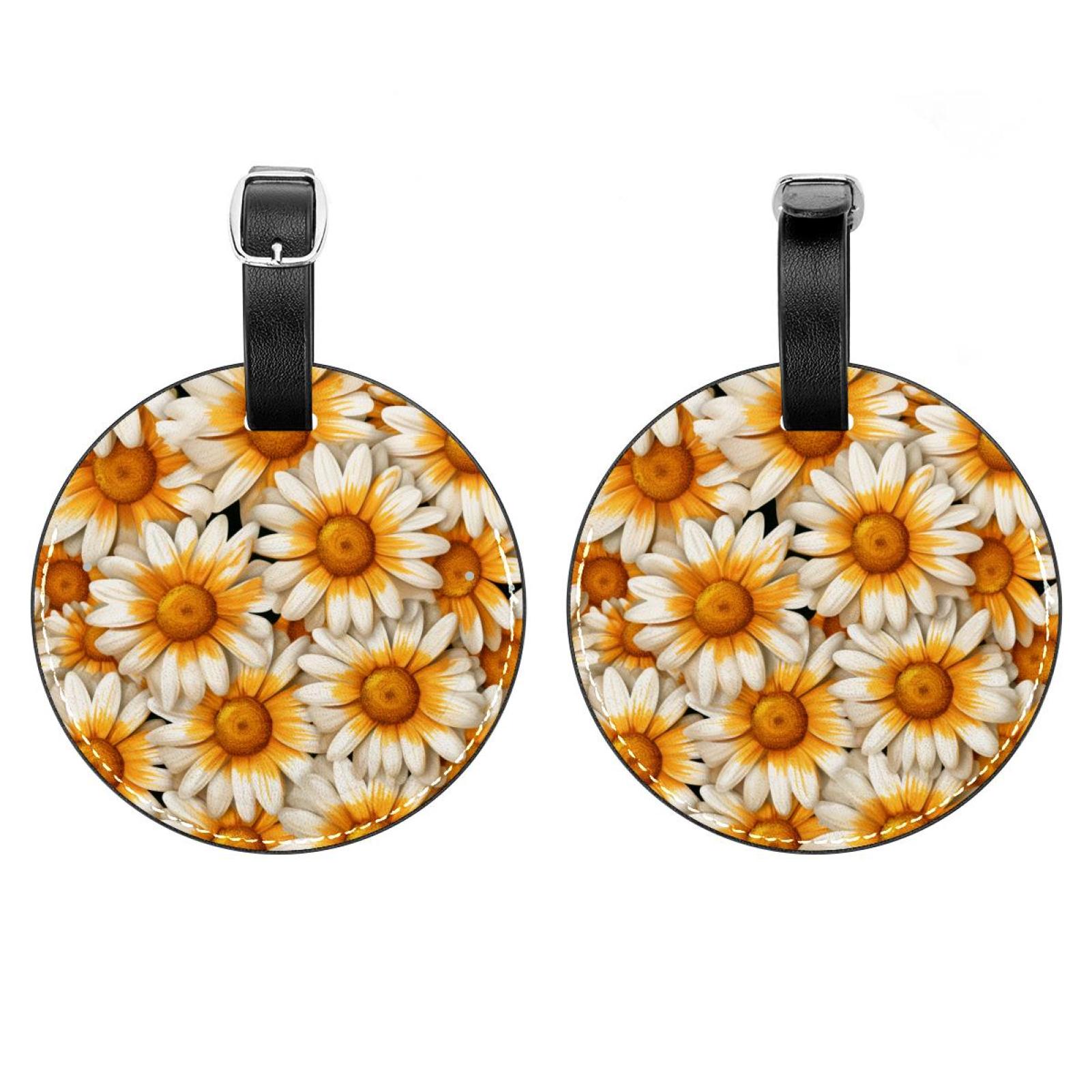 2Pcs Leather Round Daisy Cruise Luggage Tag with Privacy Cover and Name ...