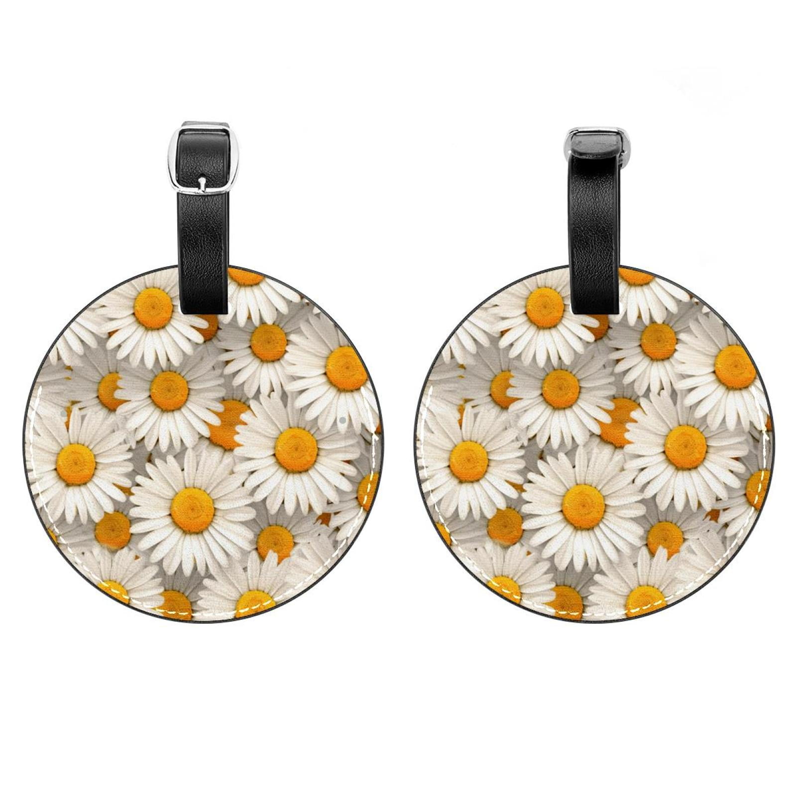 2Pcs Leather Round Daisy Cruise Luggage Tag with Privacy Cover and Name ...