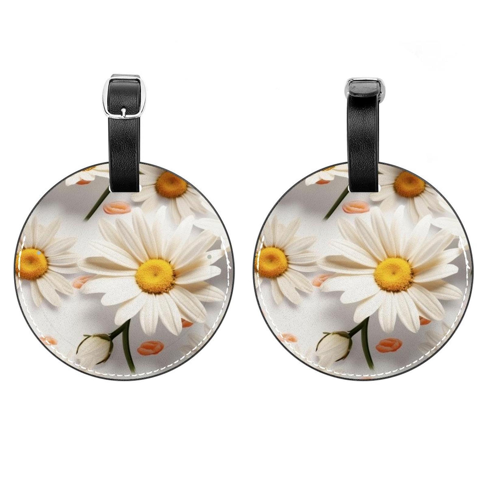 2Pcs Leather Round Daisy Cruise Luggage Tag with Privacy Cover and Name ...
