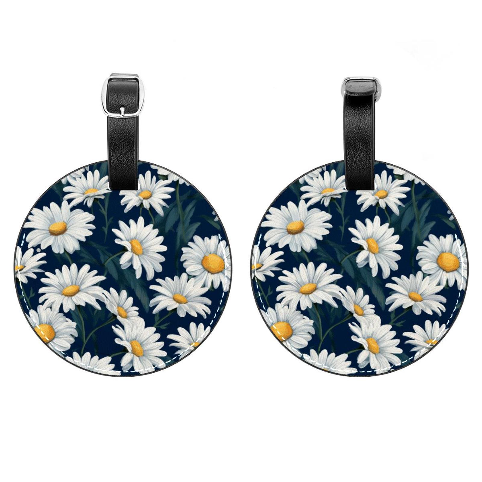 2Pcs Leather Round Daisy Cruise Luggage Tag with Privacy Cover and Name ...