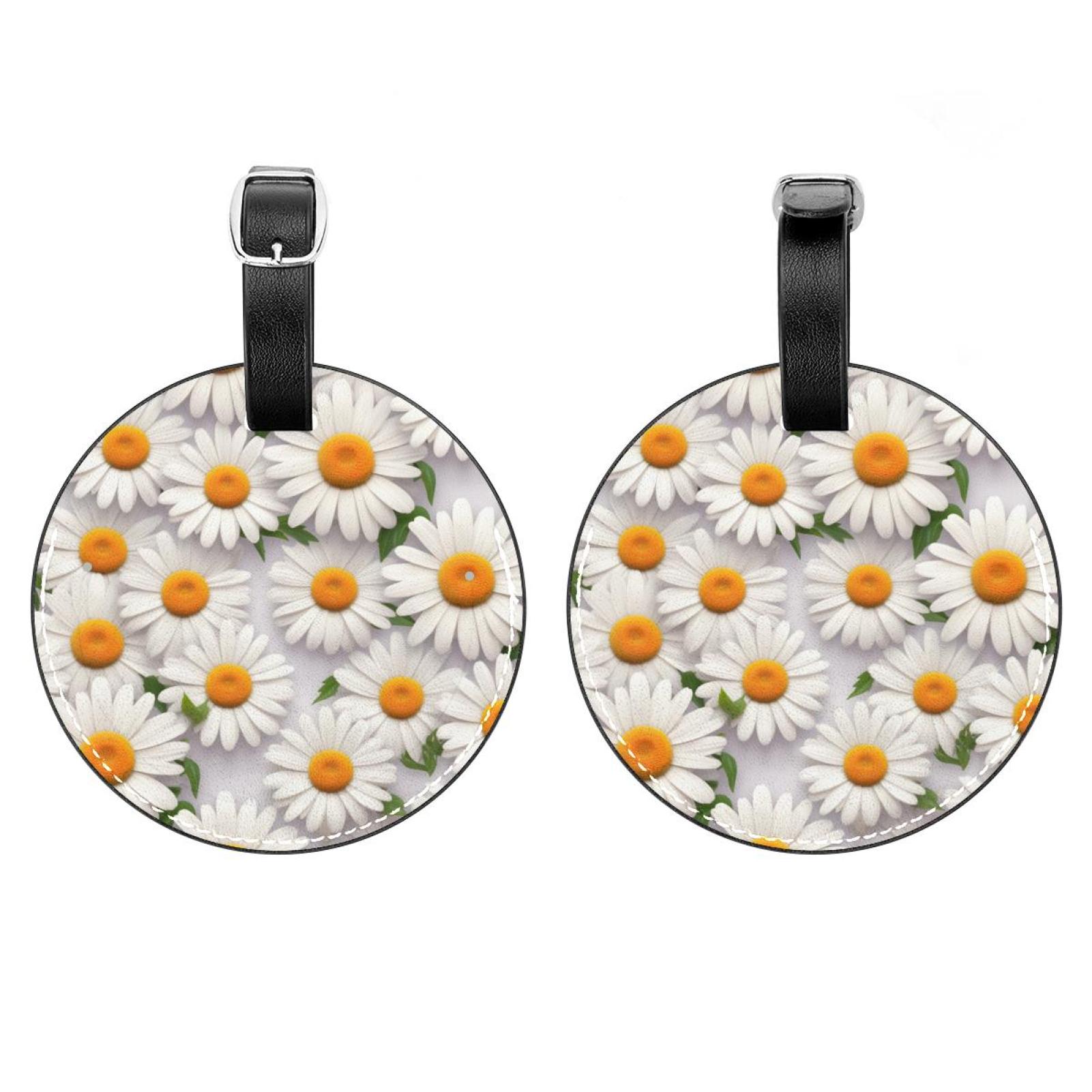 2Pcs Leather Round Daisy Cruise Luggage Tag with Privacy Cover and Name ...