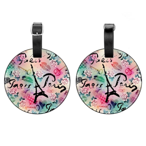 2Pcs Leather Round Eiffel Tower Cruise Luggage Tag with Privacy Cover ...