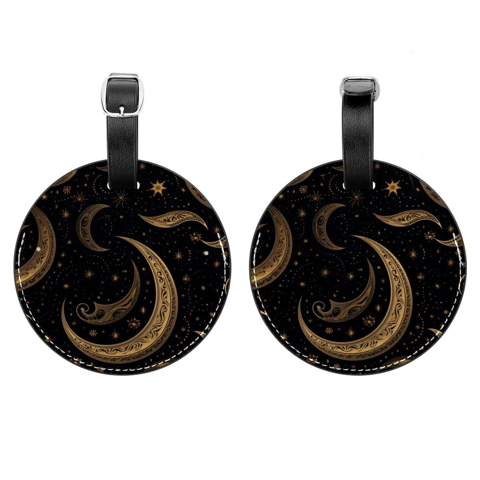 2Pcs Leather Round Golden Moon Cruise Luggage Tag with Privacy Cover ...
