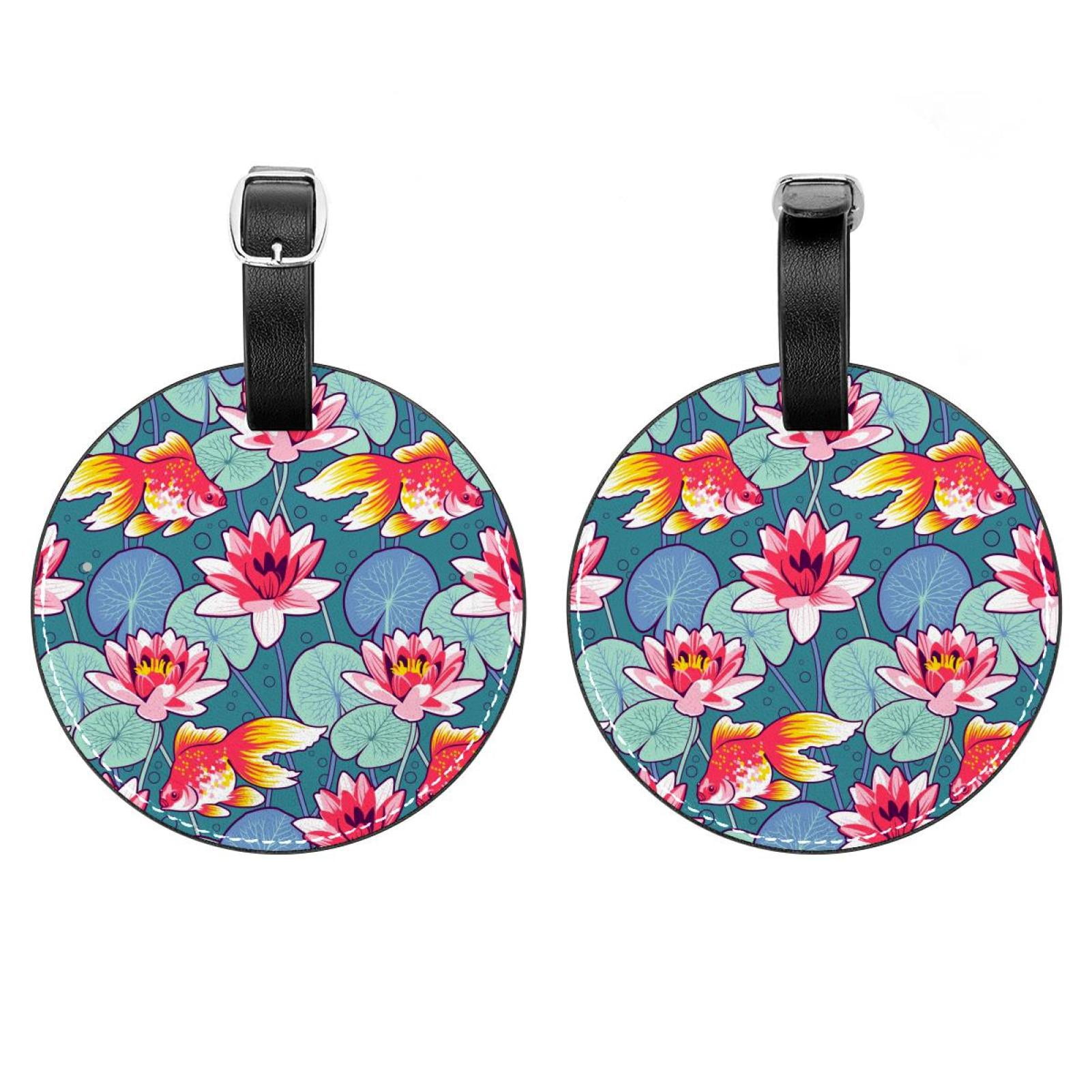 2Pcs Leather Round Goldfish Among Lotus Cruise Luggage Tag with Privacy ...