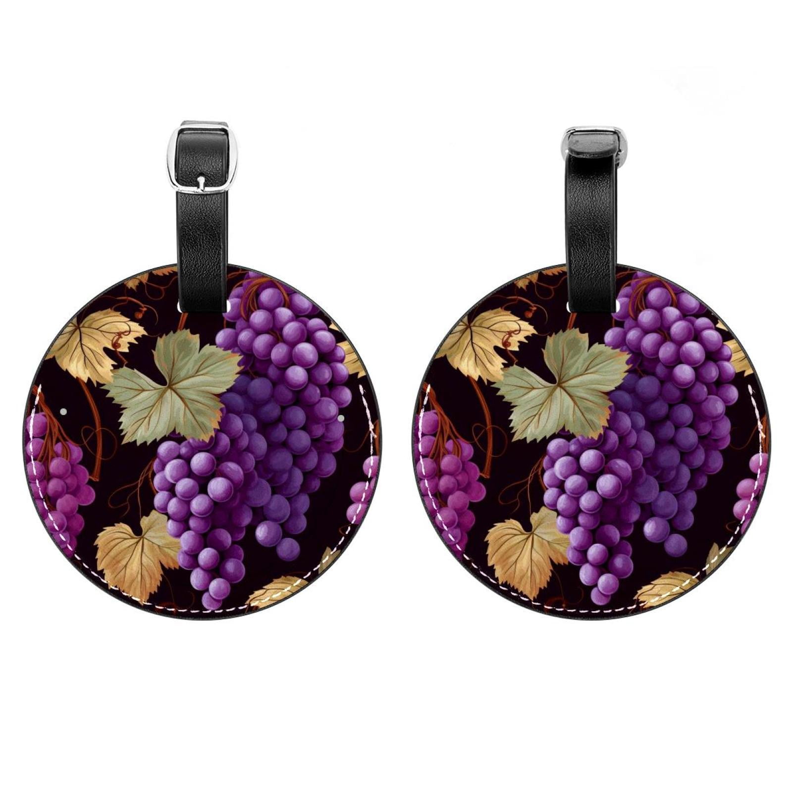2Pcs Leather Round Grape Cruise Luggage Tag with Privacy Cover and Name ID Tag - Suitable for ...