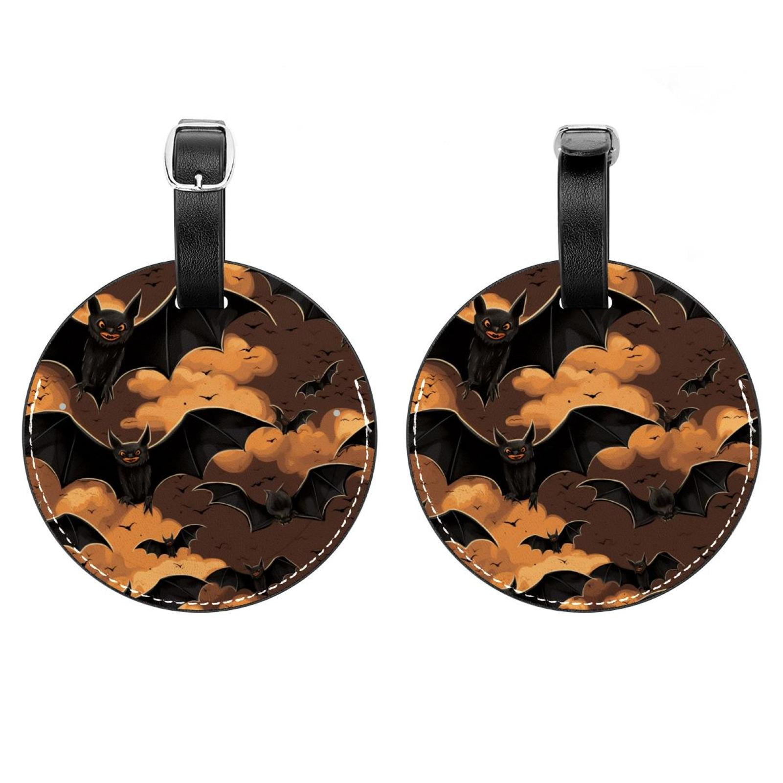 2Pcs Leather Round Halloween Bat Cruise Luggage Tag with Privacy Cover ...