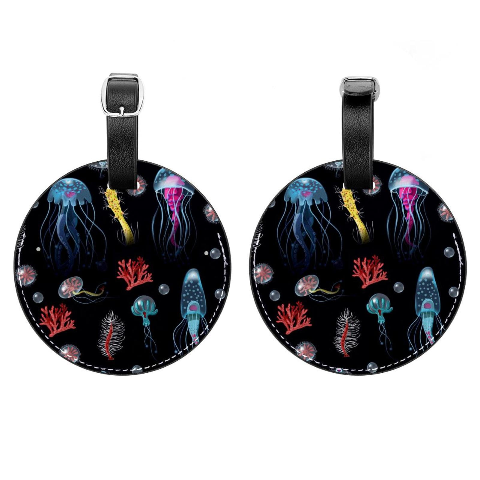 2Pcs Leather Round Jellyfish Cruise Luggage Tag with Privacy Cover and ...
