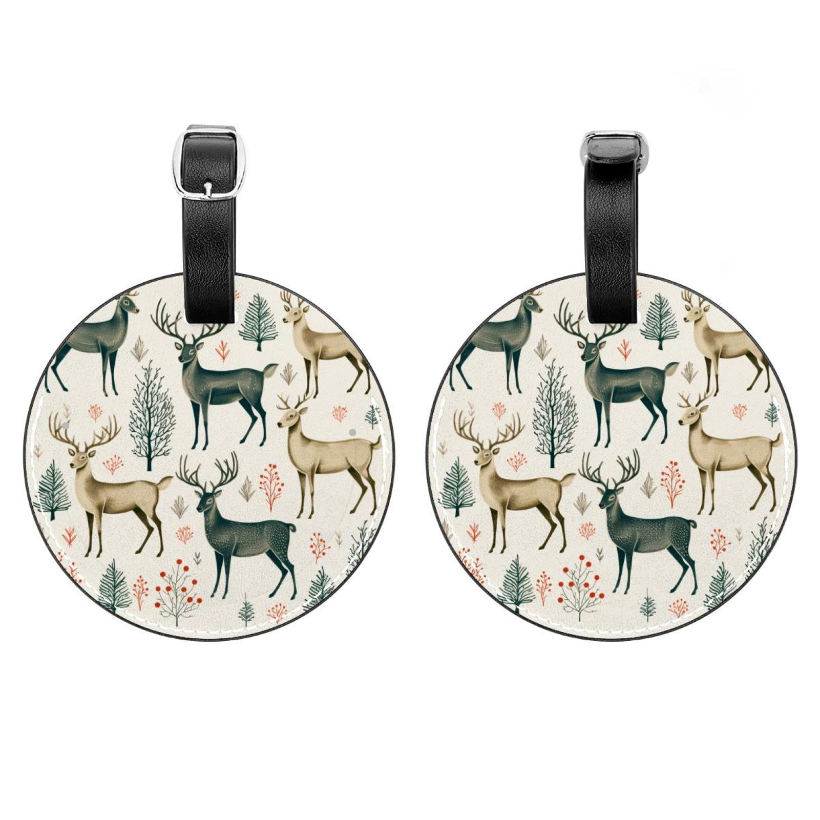 2Pcs Leather Round Jungle Elk Cruise Luggage Tag with Privacy Cover and ...
