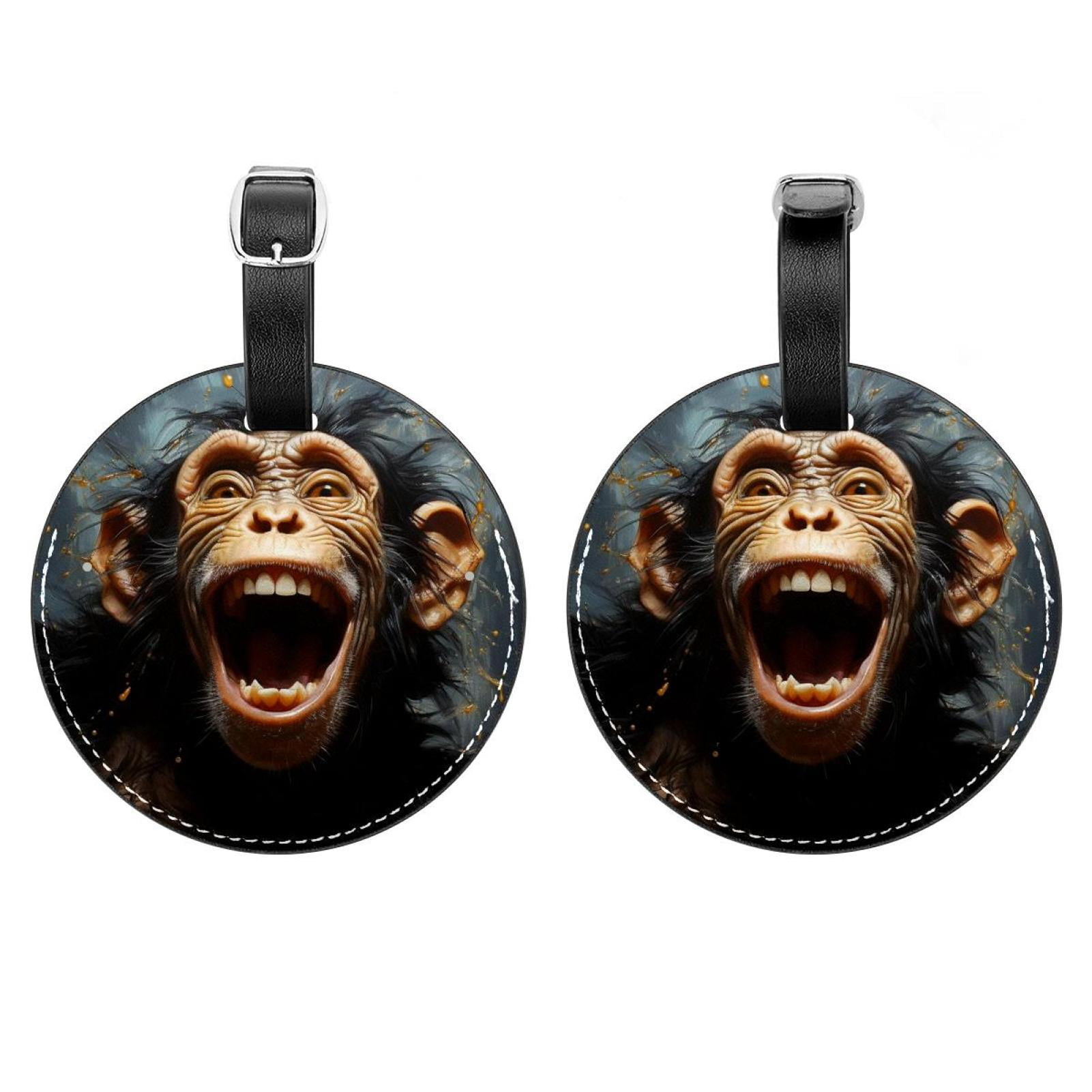 2Pcs Leather Round Monkey Cruise Luggage Tag with Privacy Cover and ...