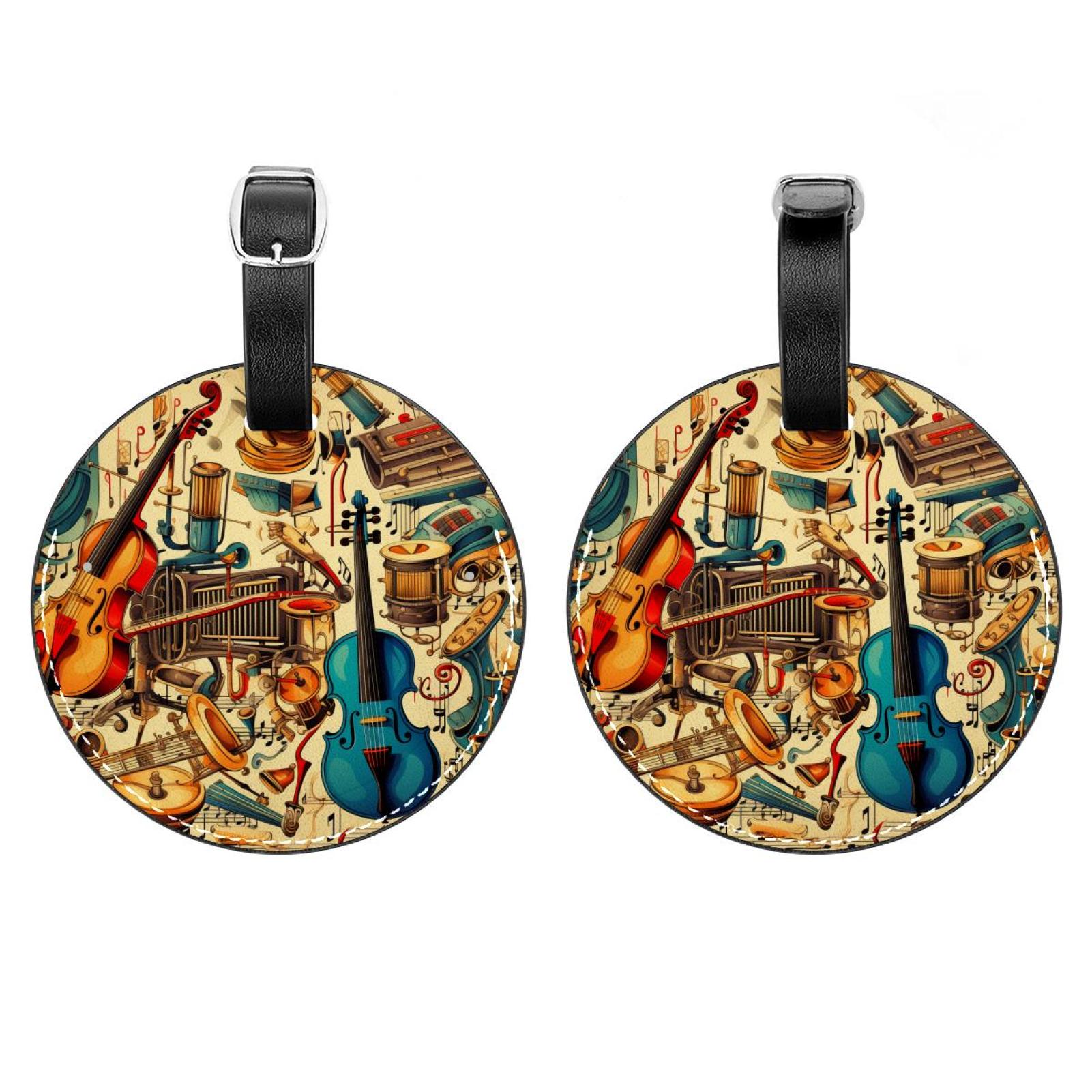 2Pcs Leather Round Musical Instrument Cruise Luggage Tag with Privacy ...