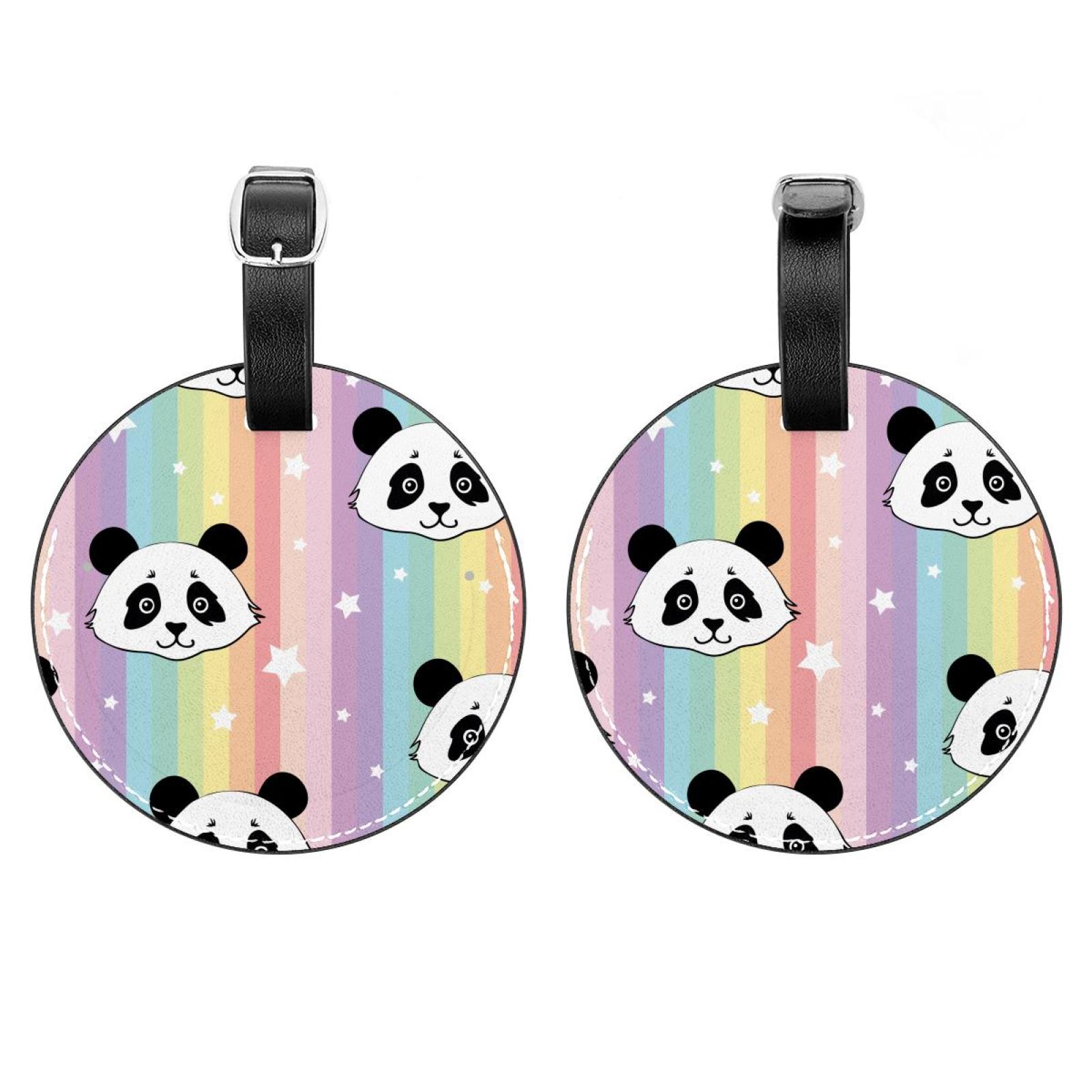 2Pcs Leather Round Panda Cruise Luggage Tag with Privacy Cover and Name ...