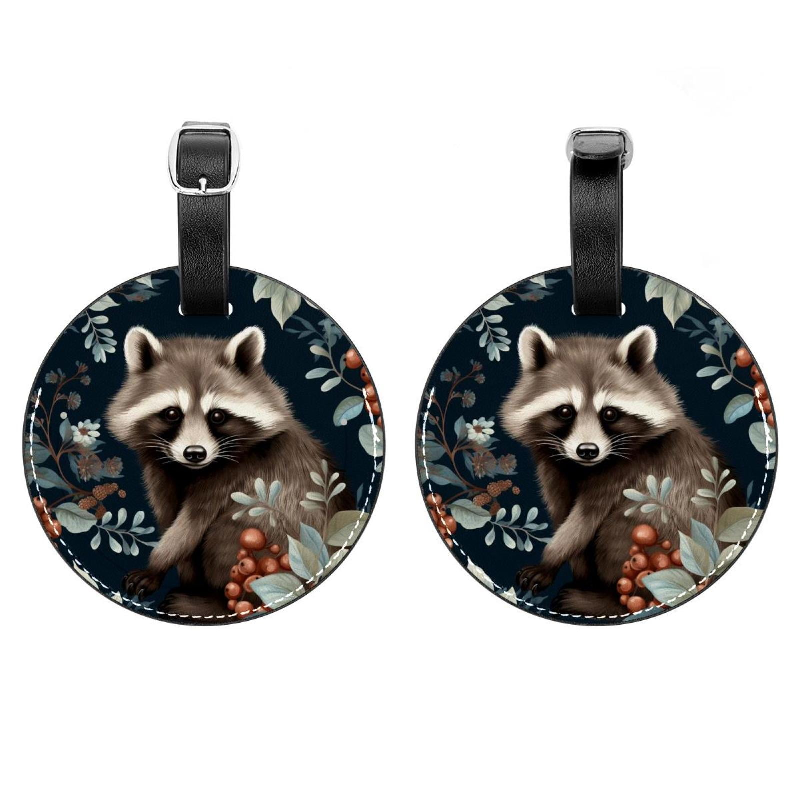 2Pcs Leather Round Raccoon Cruise Luggage Tag with Privacy Cover and ...