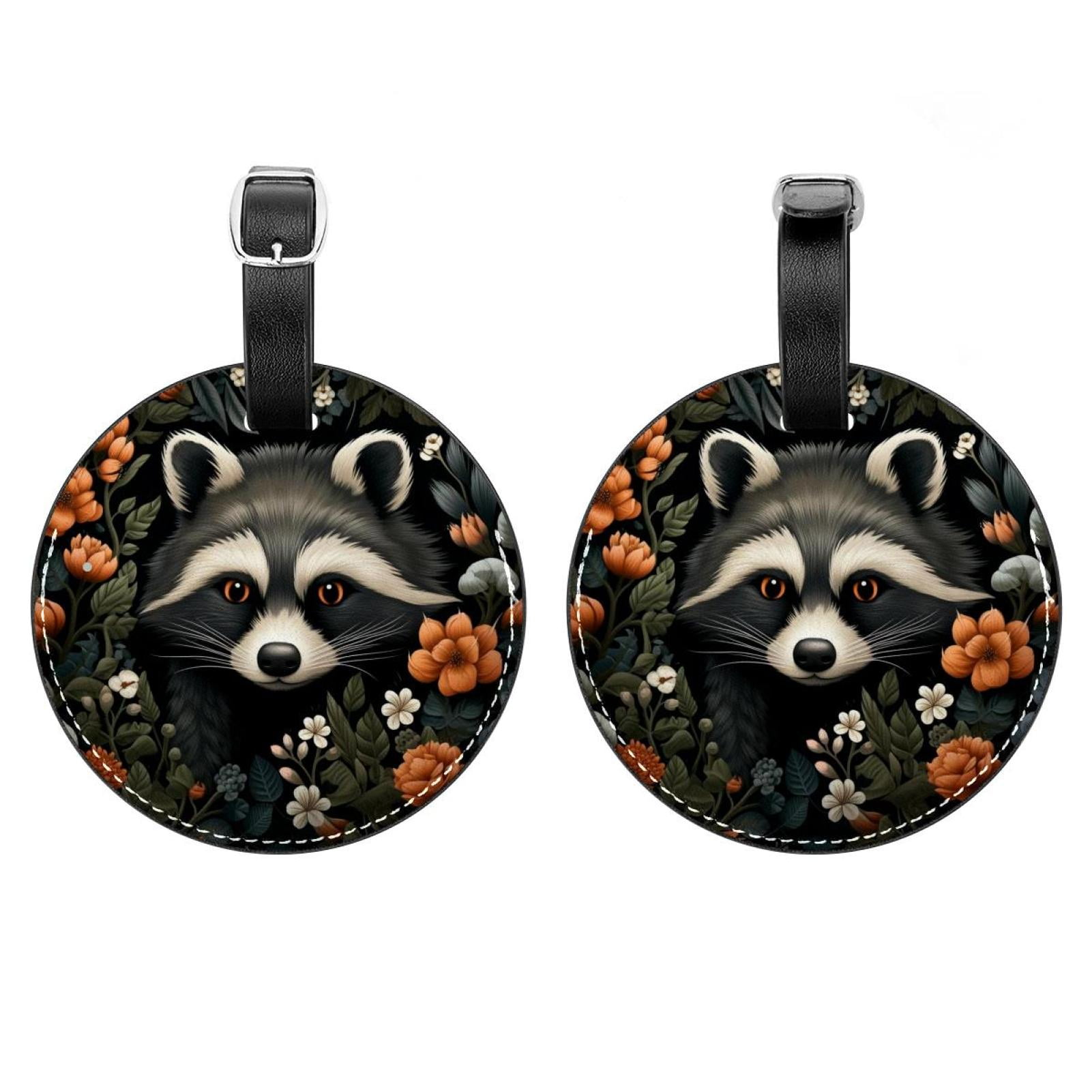 2Pcs Leather Round Raccoon Cruise Luggage Tag with Privacy Cover and ...