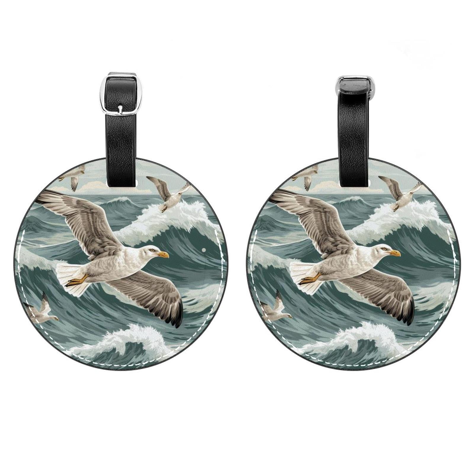 2Pcs Leather Round Seagull Cruise Luggage Tag with Privacy Cover and ...