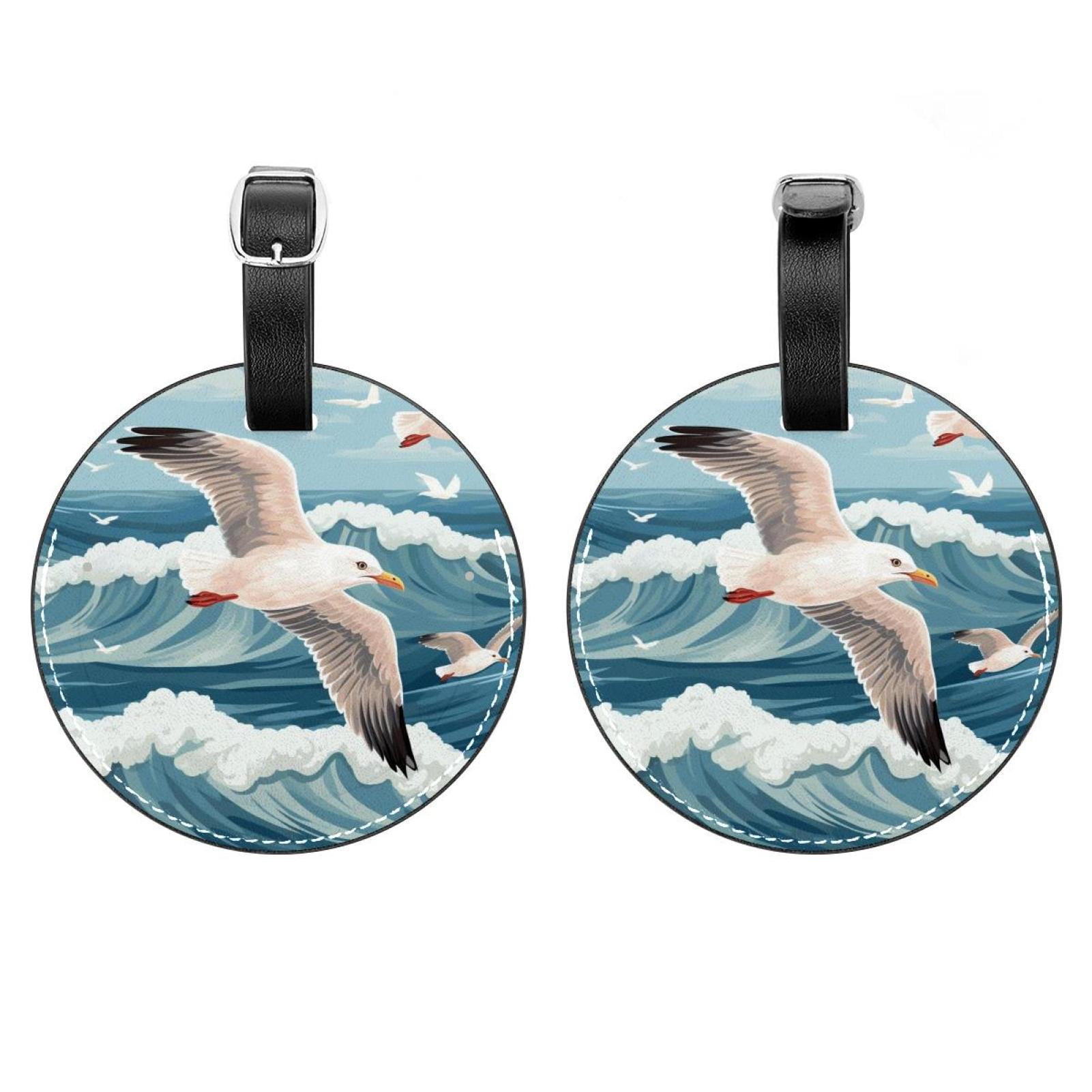 2Pcs Leather Round Seagull Cruise Luggage Tag with Privacy Cover and ...