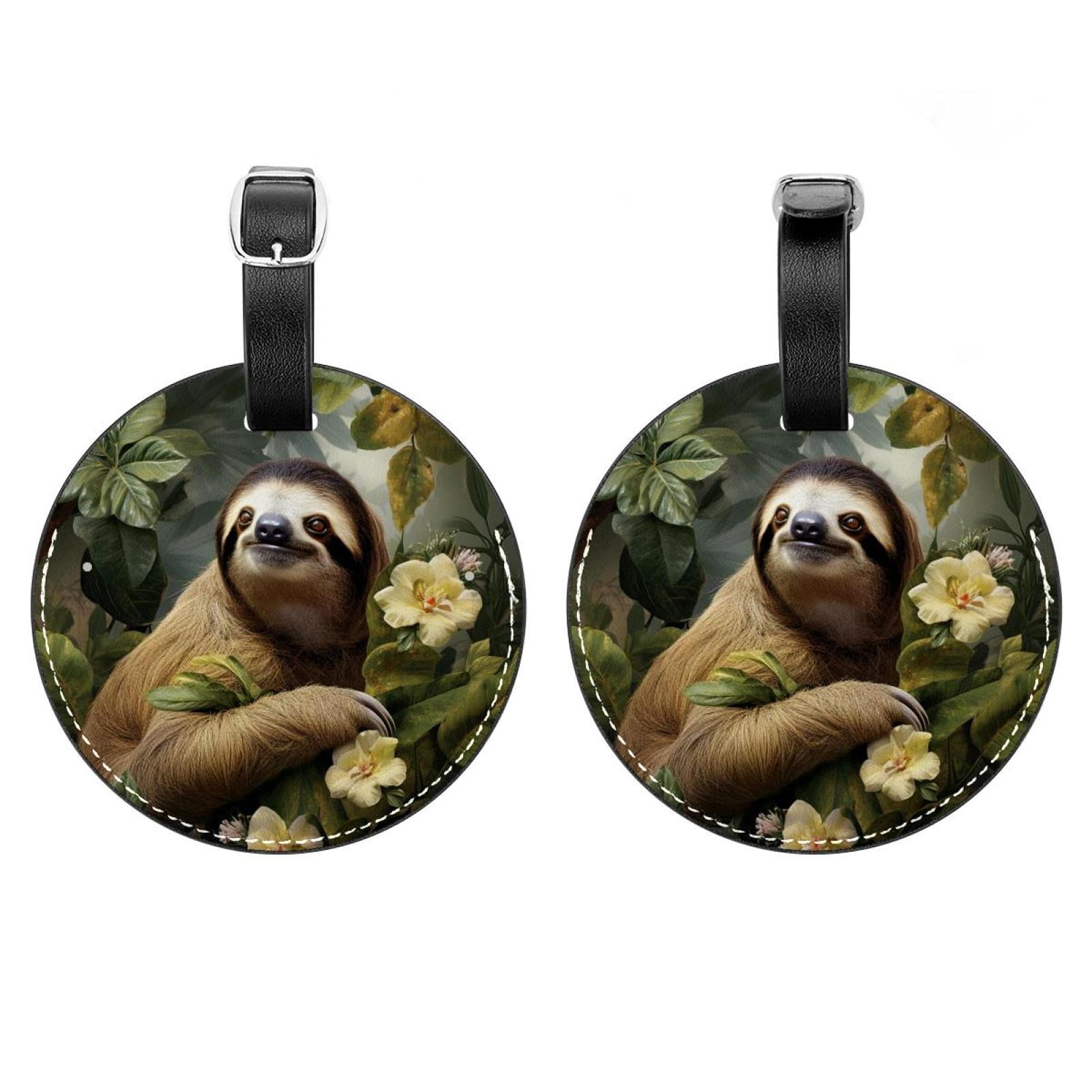 2Pcs Leather Round Sloth Cruise Luggage Tag with Privacy Cover and Name ...