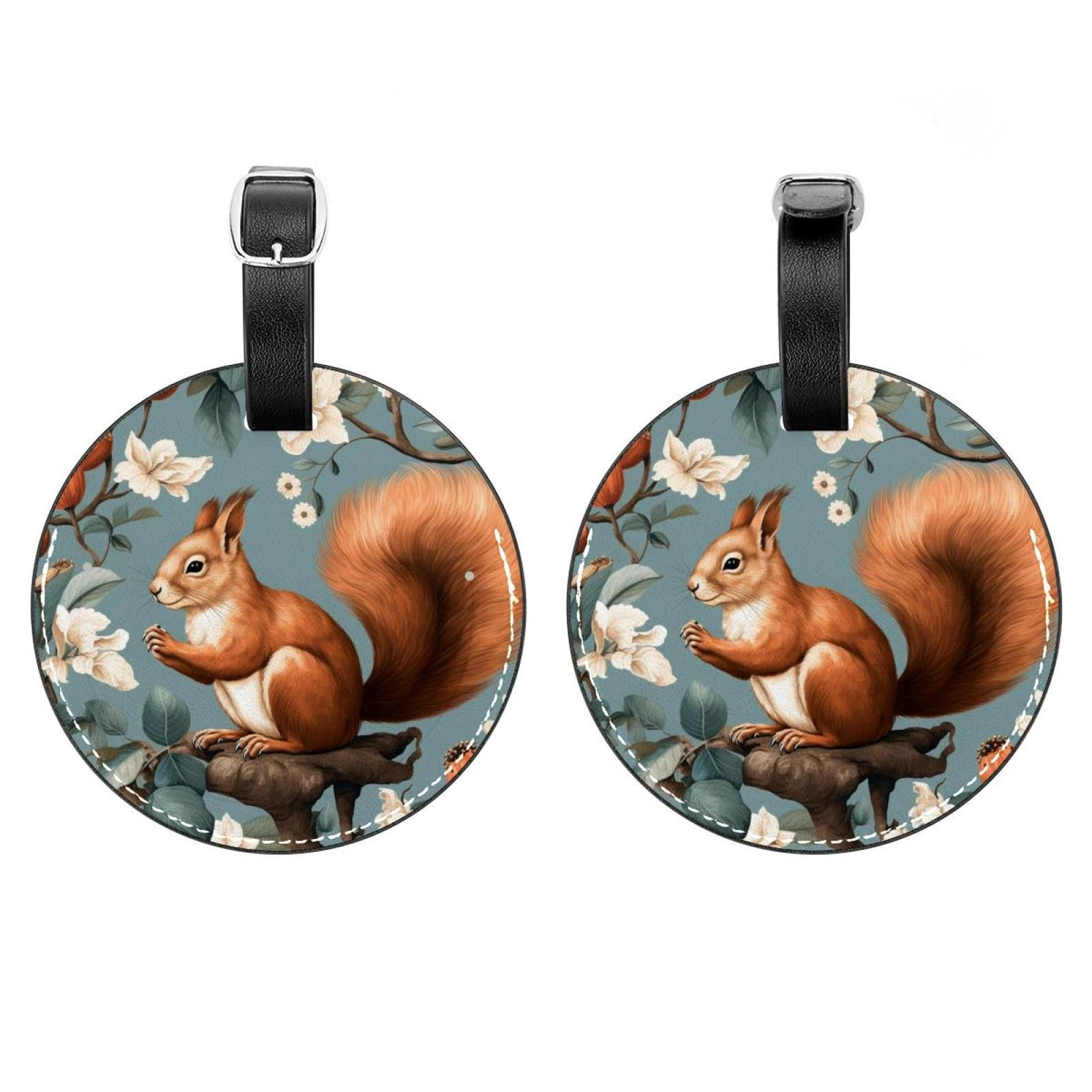 2Pcs Leather Round Squirrel Cruise Luggage Tag with Privacy Cover and ...