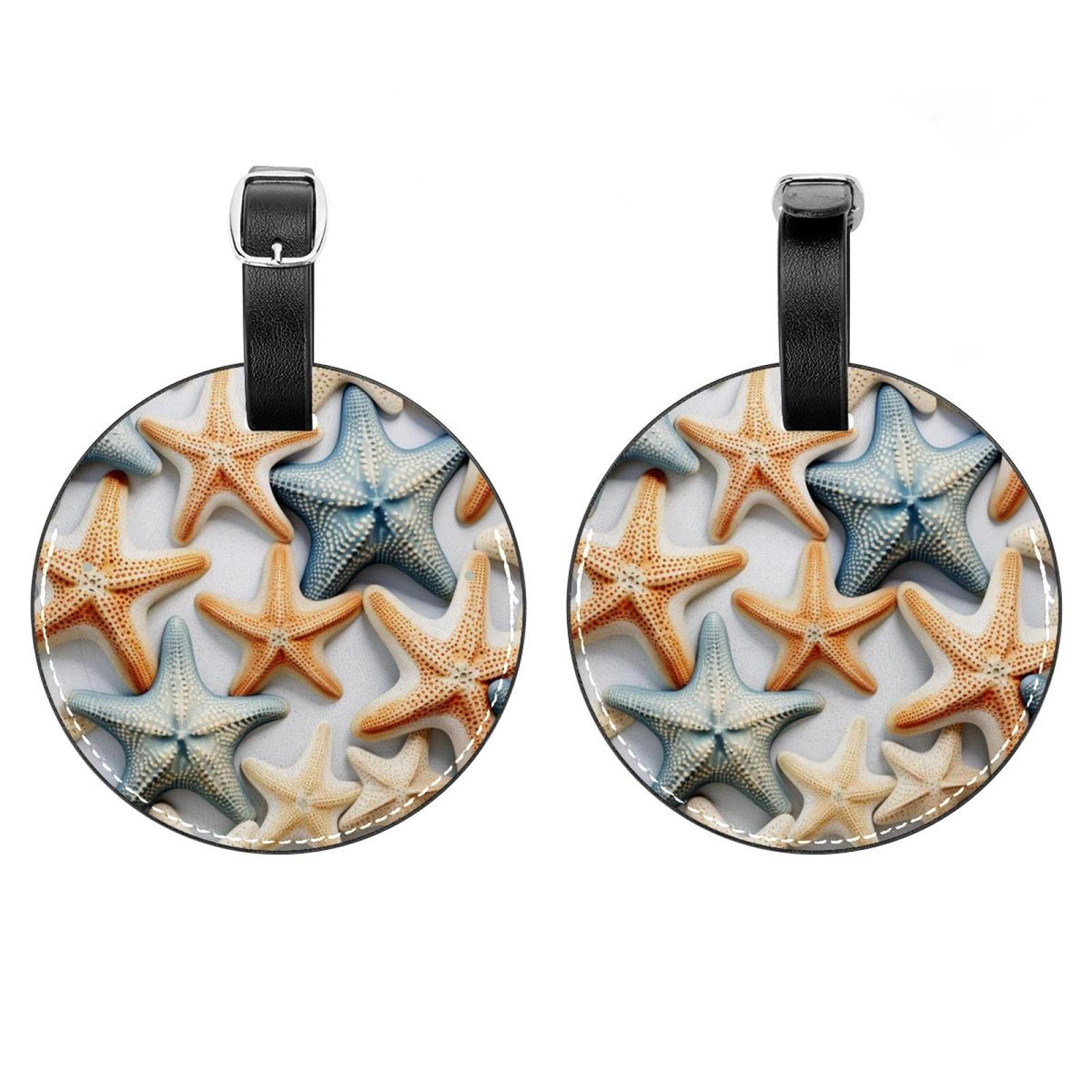 2Pcs Leather Round Starfish Cruise Luggage Tag with Privacy Cover and ...