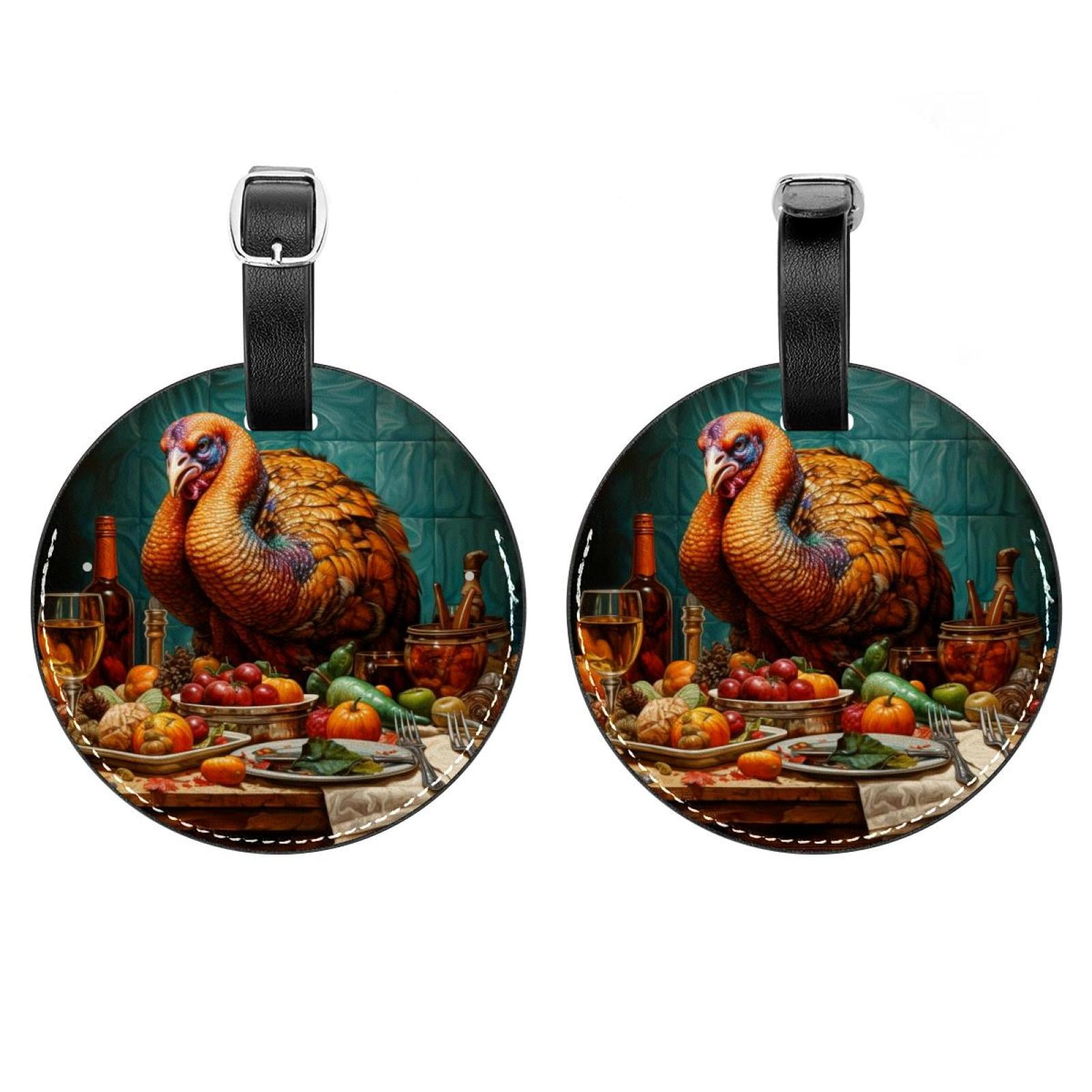 2Pcs Leather Round Thanksgiving Turkey Cruise Luggage Tag with Privacy ...