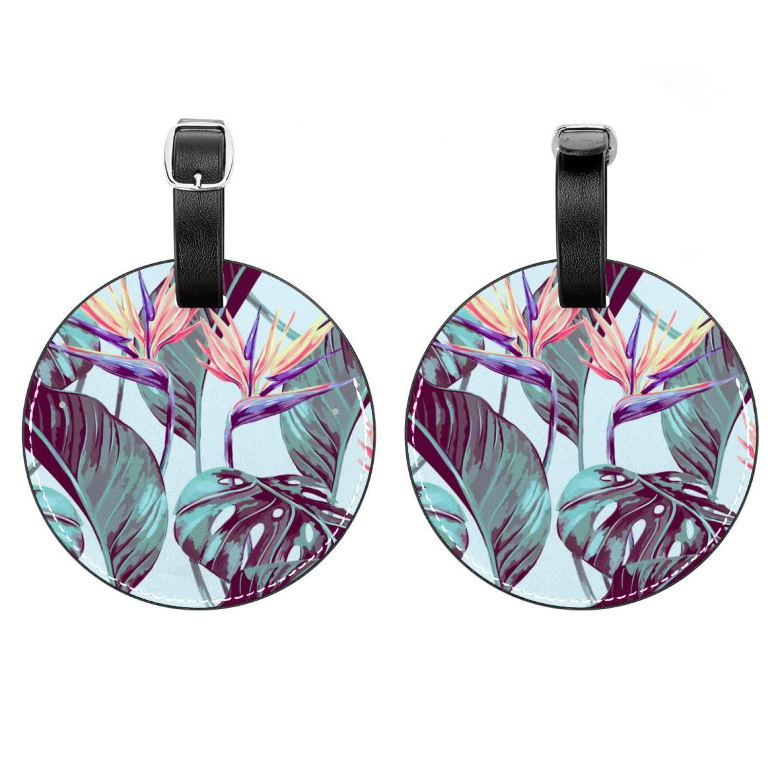 2Pcs Leather Round Tropical Plant Cruise Luggage Tag with Privacy Cover ...