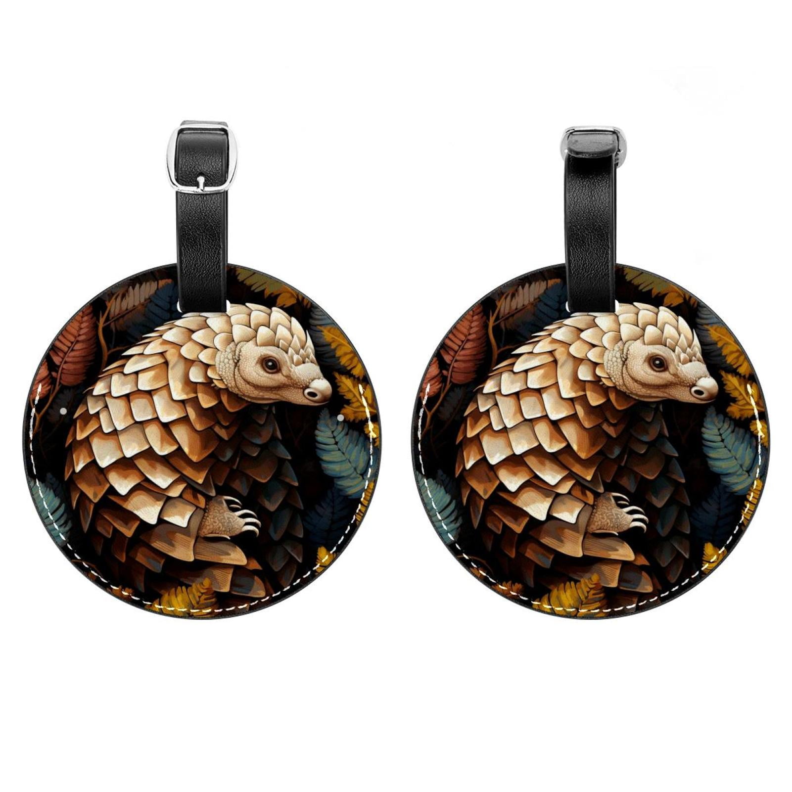 2Pcs Leather Round Unique Pangolin Cruise Luggage Tag with Privacy ...