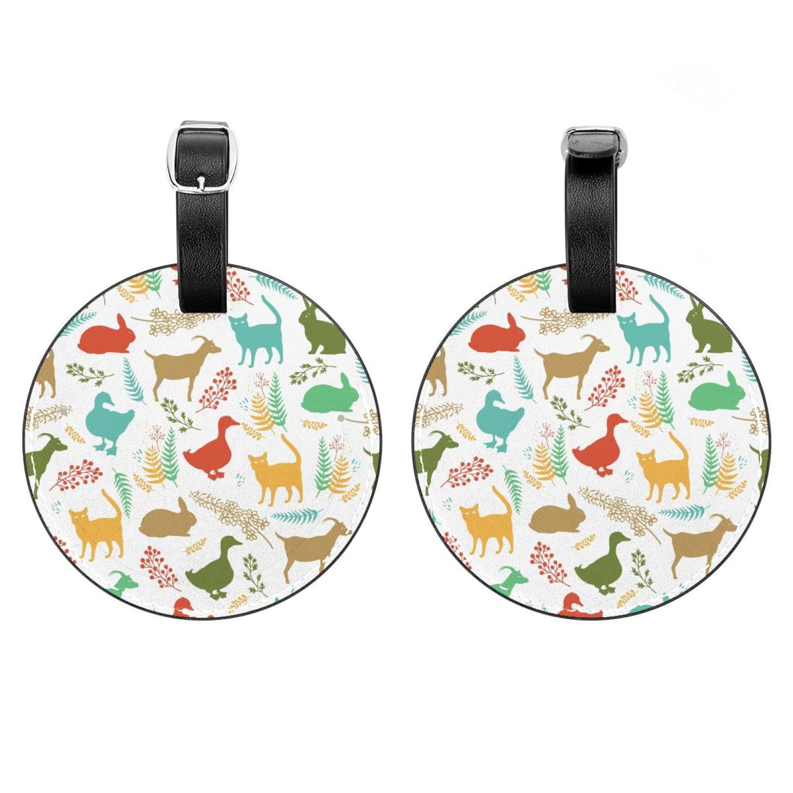 2Pcs Leather Round Watercolor Animal Cruise Luggage Tag with Privacy ...