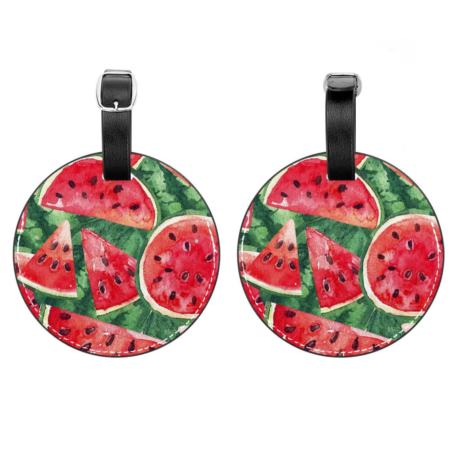 2Pcs Leather Round Watermelon Cruise Luggage Tag with Privacy Cover and ...