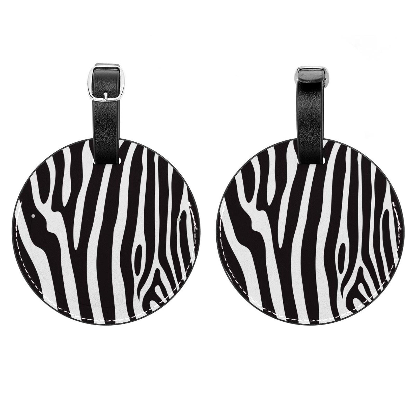 2Pcs Leather Round White and Black Stripe Cruise Luggage Tag with ...