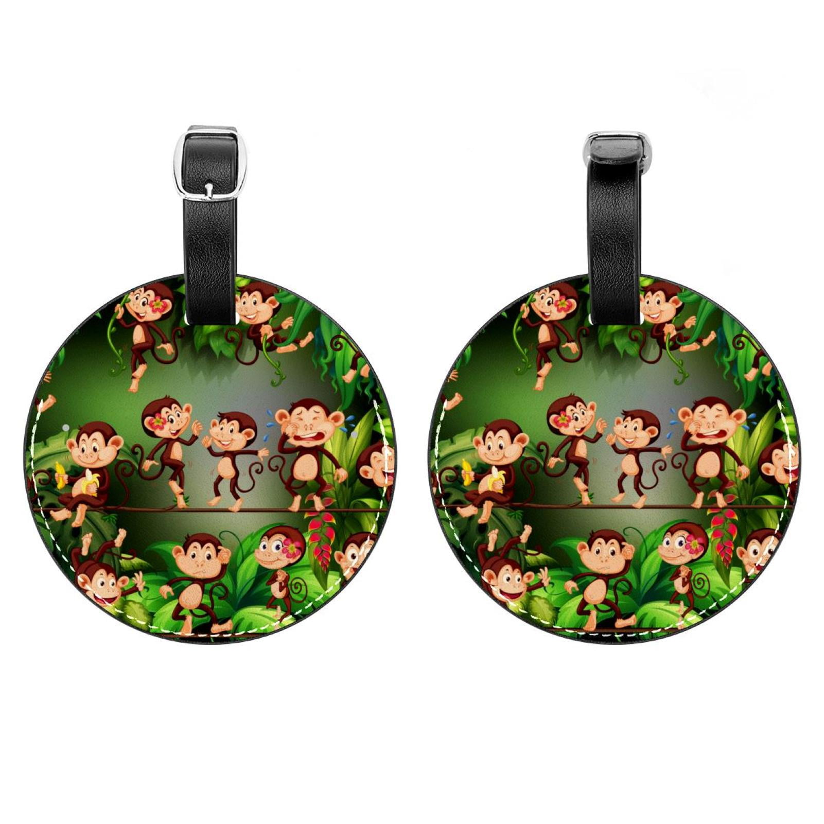 2Pcs Leather Round monkey Cruise Luggage Tag with Privacy Cover and ...