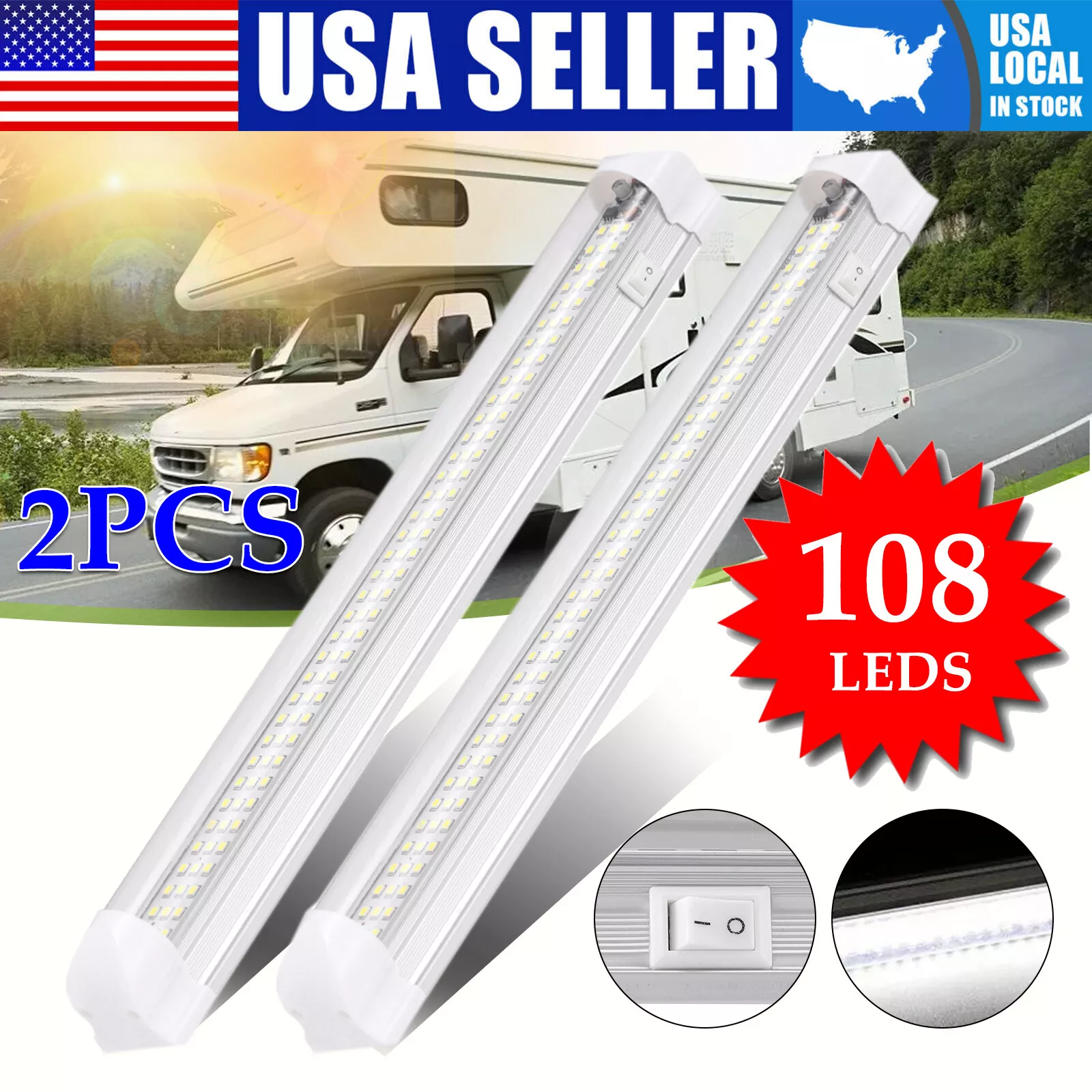 2Pcs Led Lights Camper Caravan Ceiling 12V Interior Strip Bar Van Boat ...