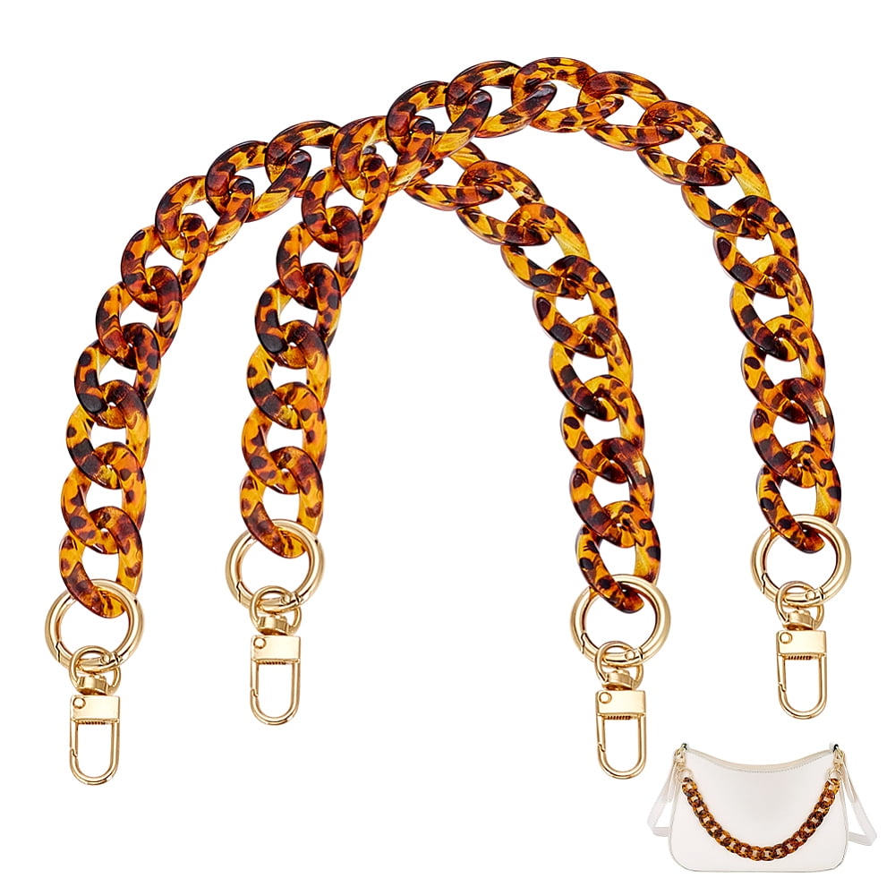 2Pcs Leopard Print Pattern Resin Bag Handles with Iron Clasp for Bag ...