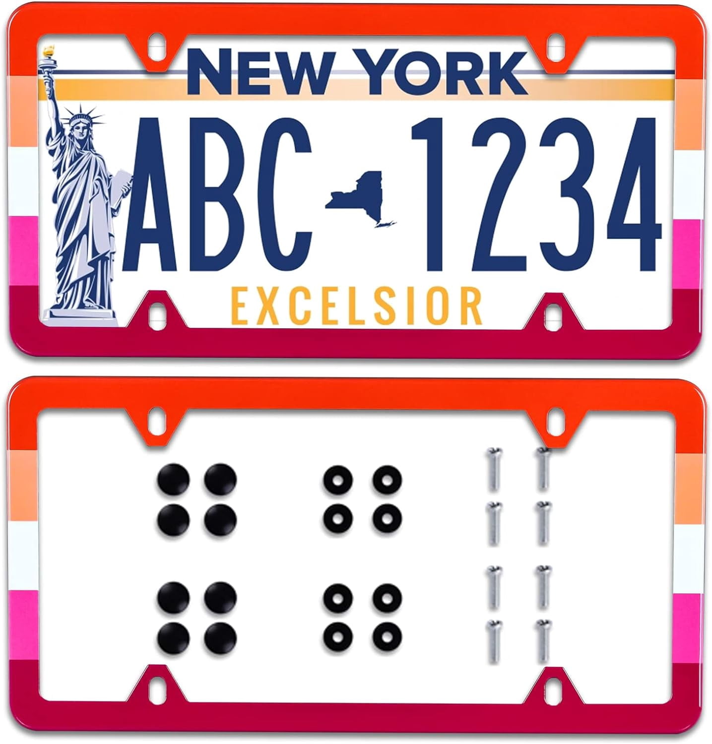 【2Pcs】 Lesbian Flag LGBT Pride Rainbow License Plate Frame Stainless ...