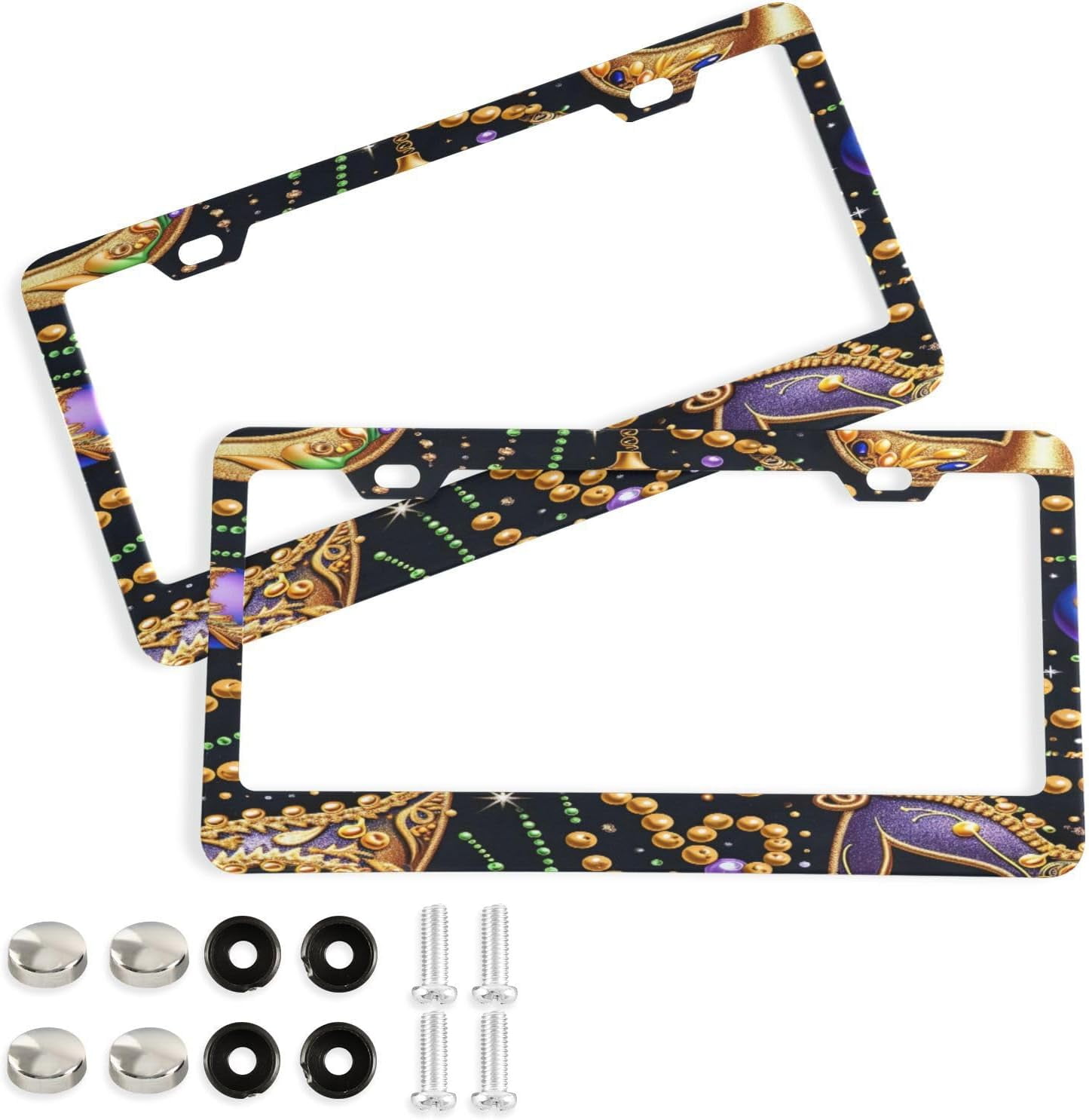 2Pcs License Plate Frames Mardi Gras Universal Aluminum License Plate ...