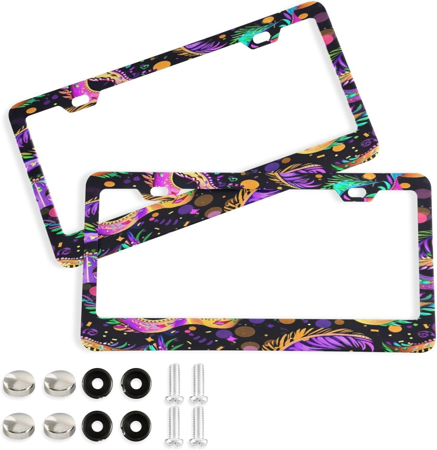 2Pcs License Plate Frames Mardi Gras Universal Aluminum License Plate ...