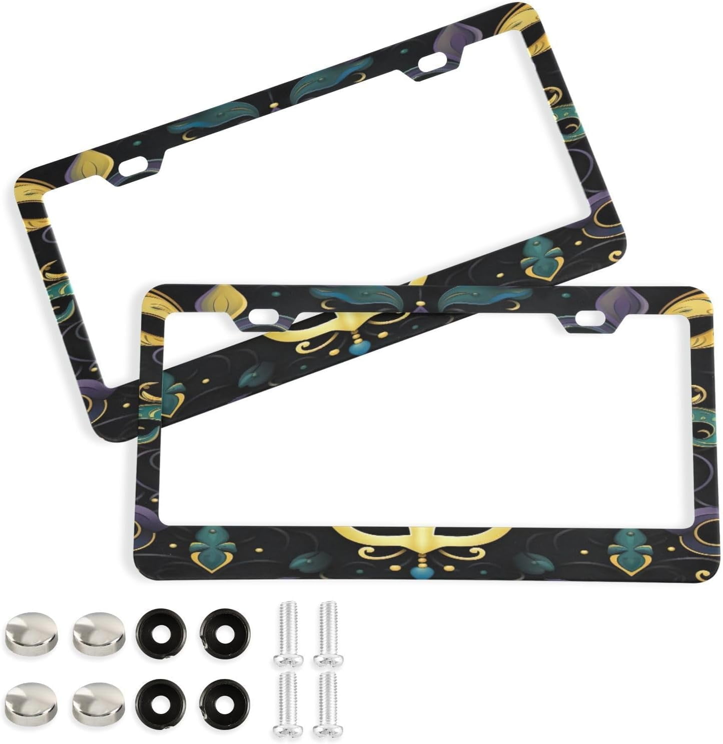 2Pcs License Plate Frames Mardi Gras Universal Aluminum License Plate ...