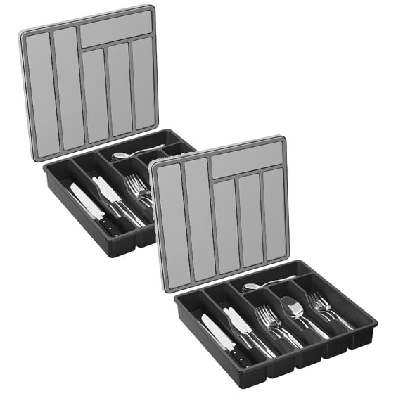 2Pcs Lidded Silverware Organizer Tray. For Kitchen Drawer & Countertop ...