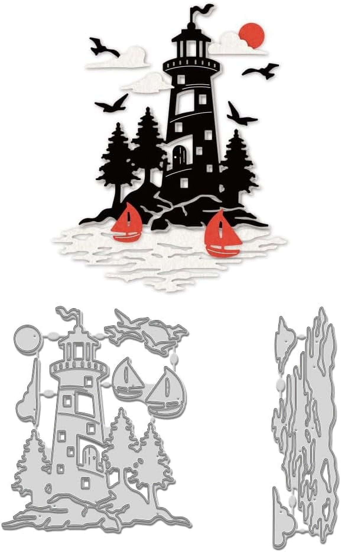 2Pcs Lighthouse Cutting Dies Cut Stencils Sunset Sea Combination ...