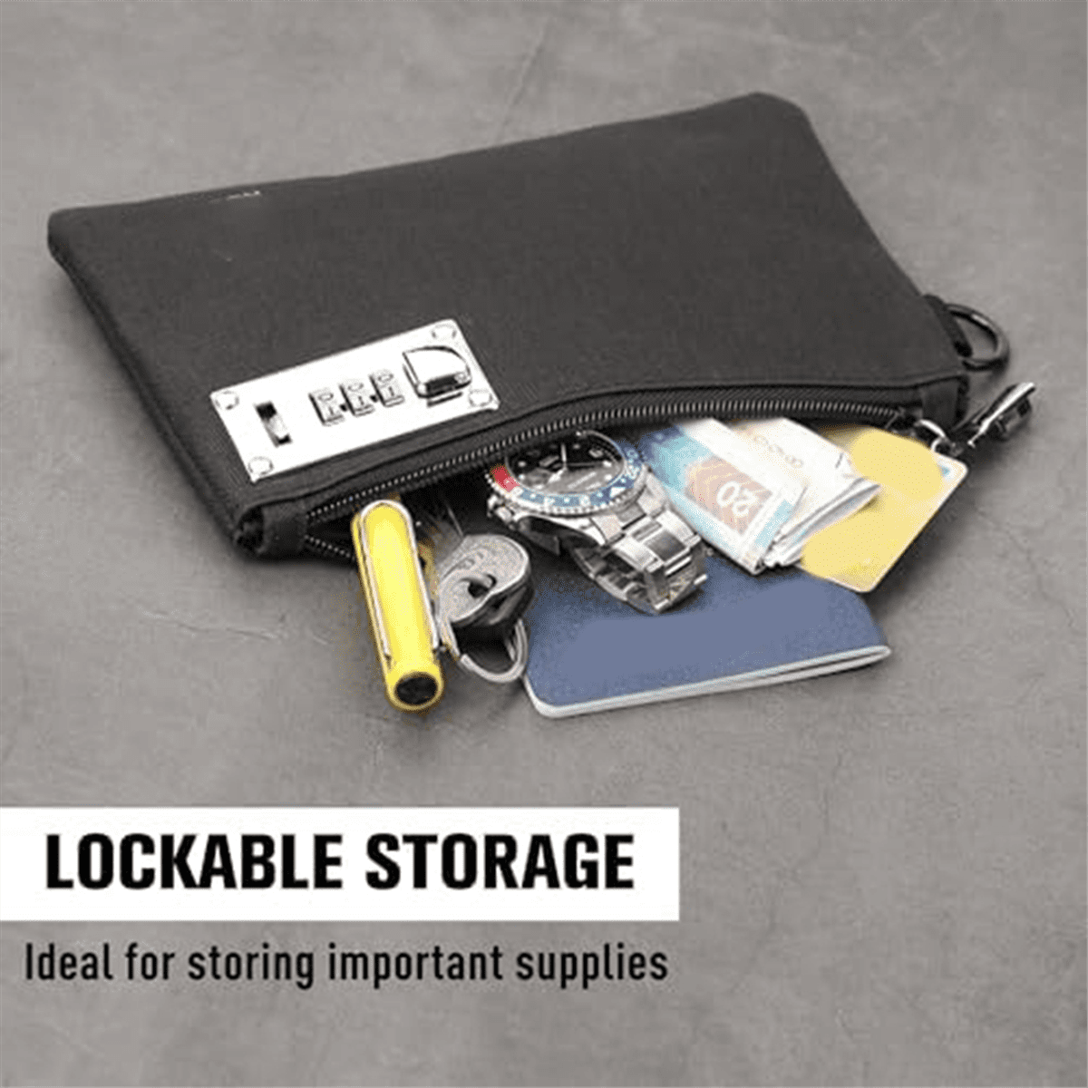 2Pcs Lockable KOSMCCOMoney Bags Nylon Lock Bank Bag Coin Bag,Storage ...