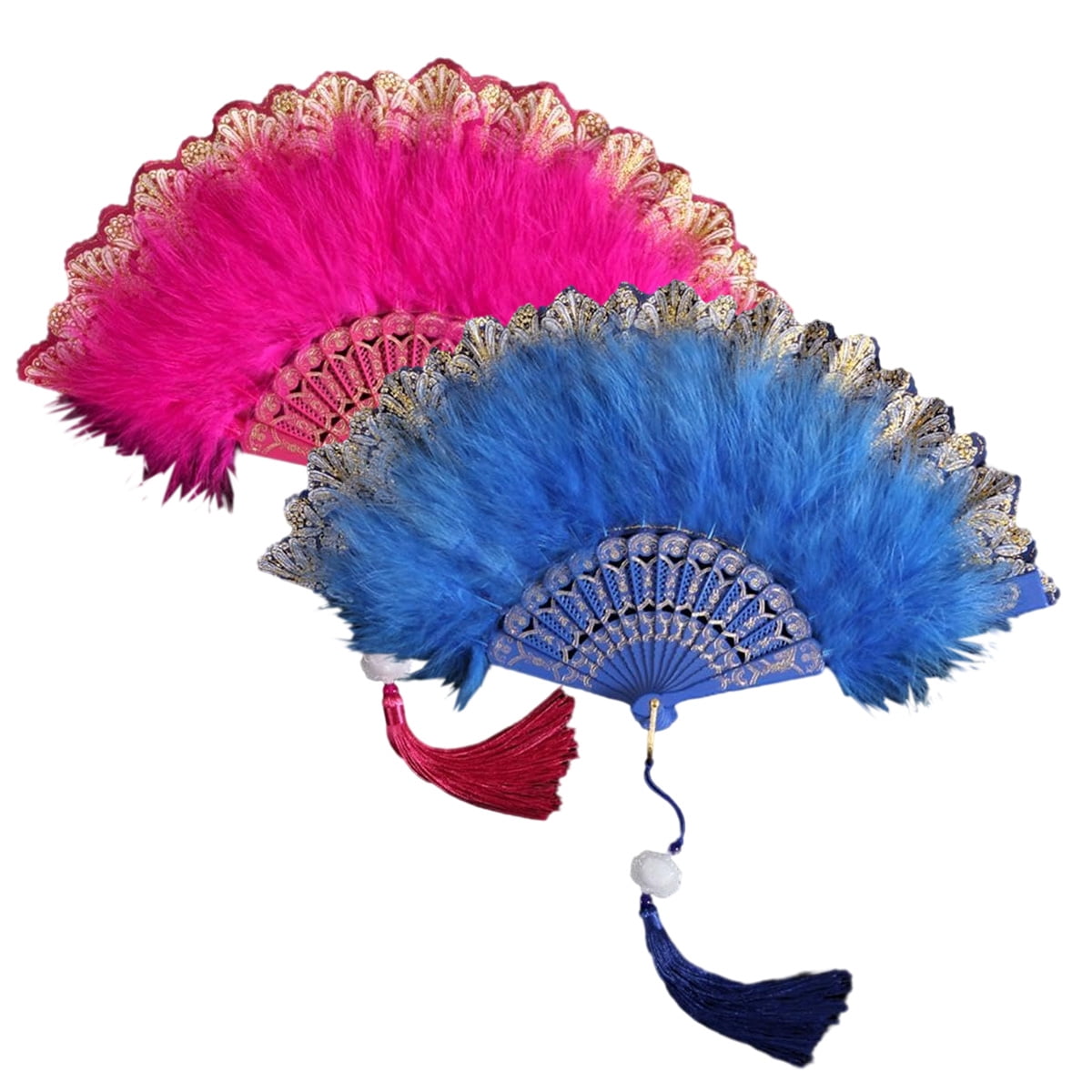 2Pcs Lolita Classic Folding Fan Fairy Girl Feather Fan Suitable For ...
