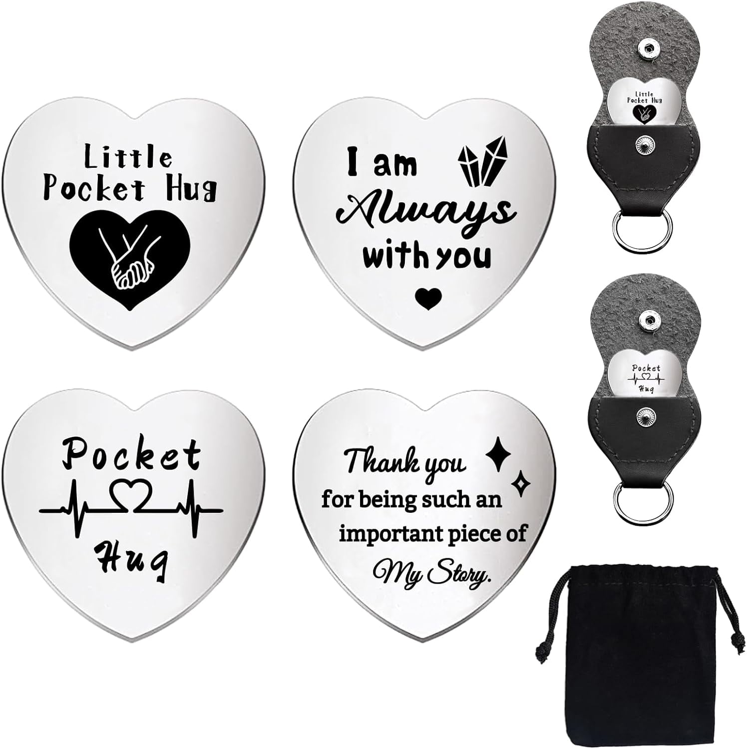 2Pcs Love Pocket Hug Token with Key Chains Flat Round Double Sided ...