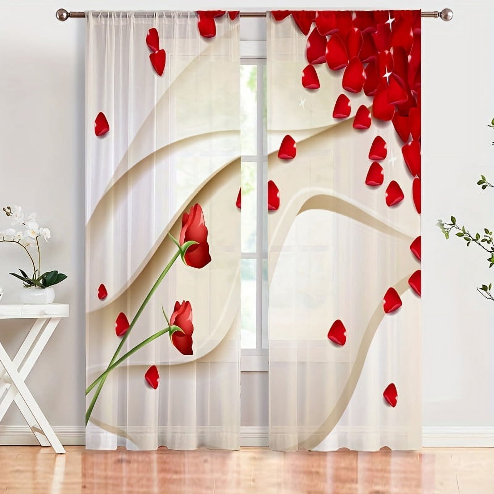 2Pcs Luxury Pink Floral Flower Rose Butterfly Girl Window Treatment Curtains Blinds For Living ...