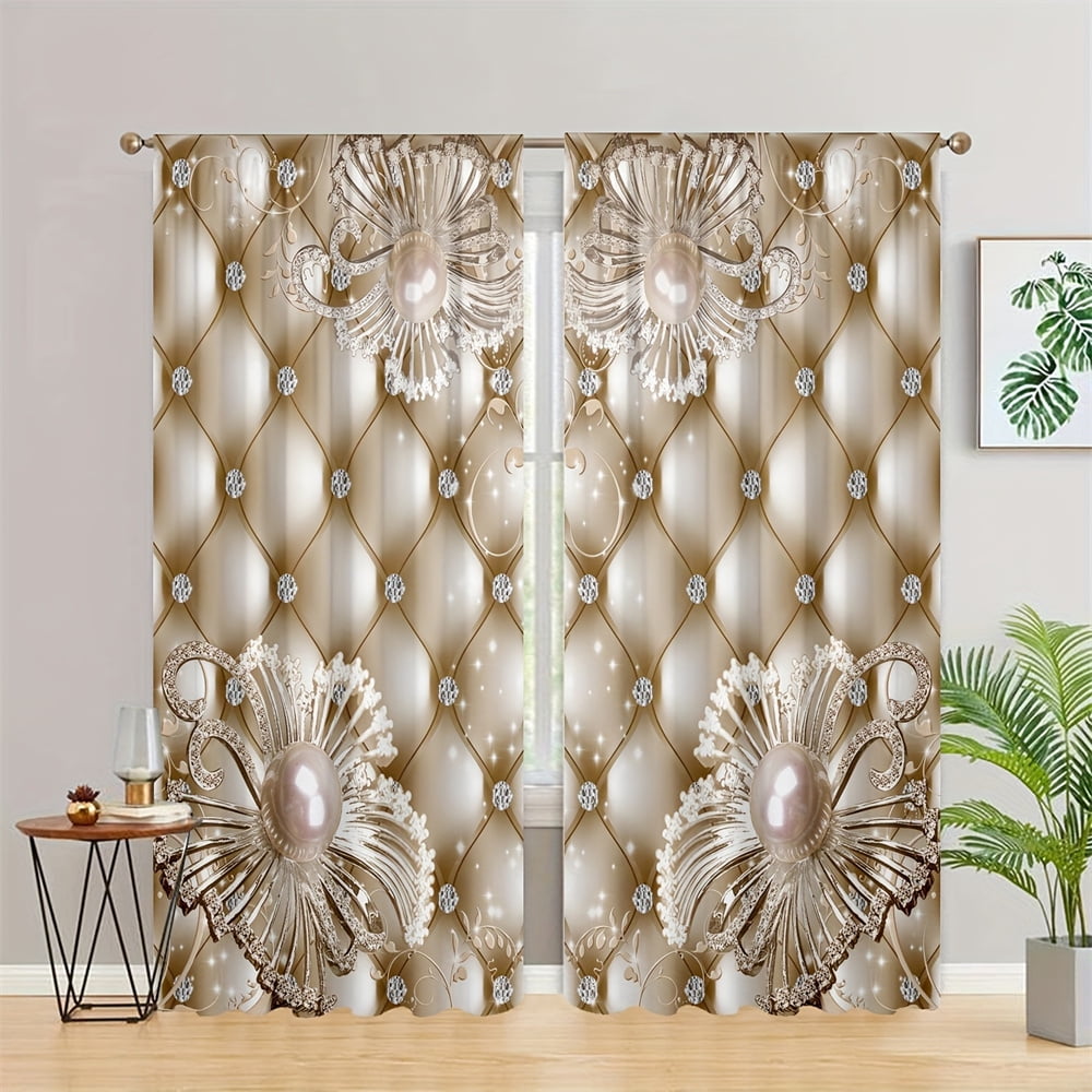 2Pcs Luxury Red Flower Rose Swan Window Treatment Curtains Blinds For ...