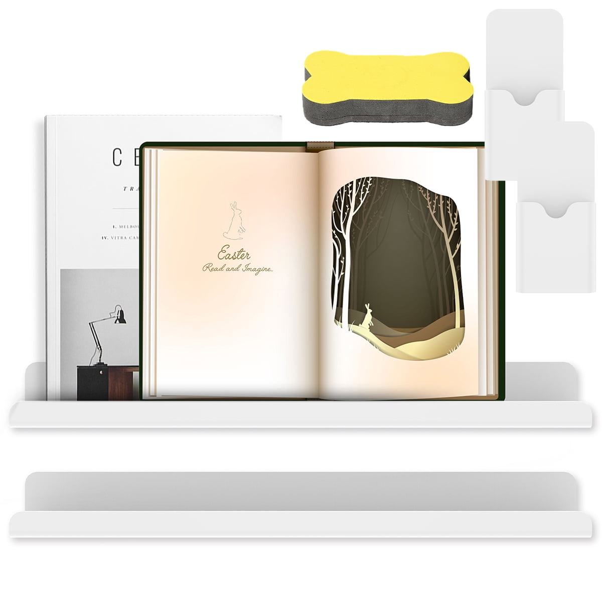 2Pcs Magnetic Book Shelf for Whiteboard Acrylic Magnetic Book Holder ...