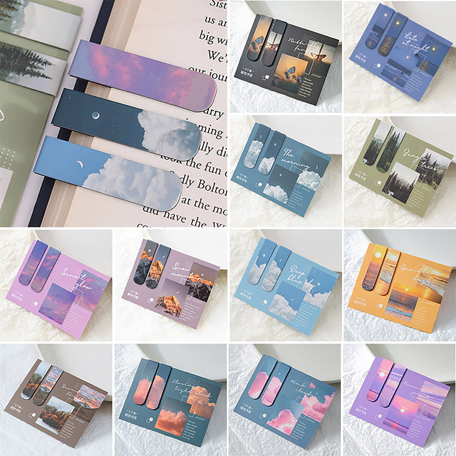 2Pcs Magnetic Bookmark Romantic Cloud Sky Landscape Simple & Literary Book Marker Clip for Book ...
