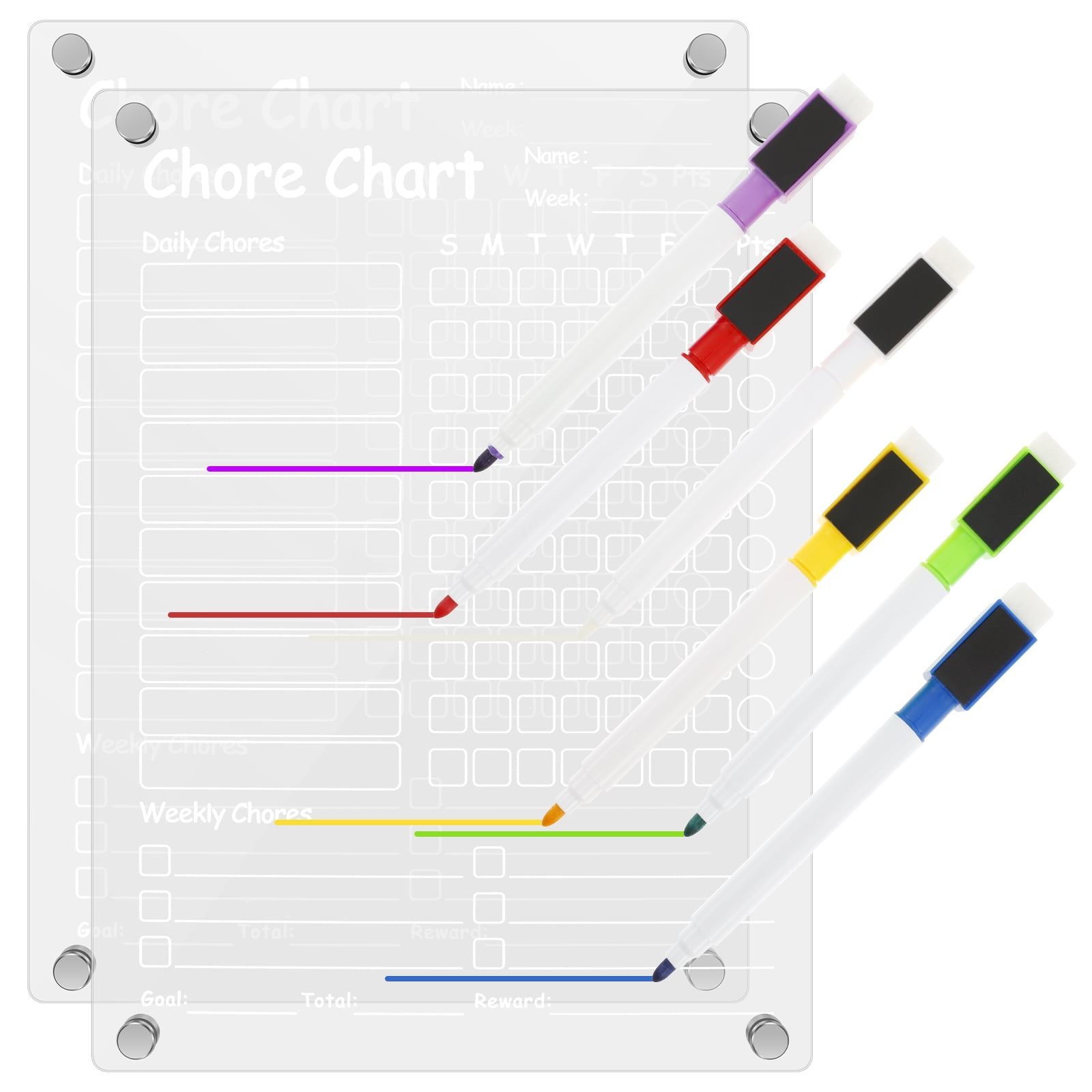 2Pcs Magnetic Chore Chart for Kids Transparent Acrylic Fridge Family ...