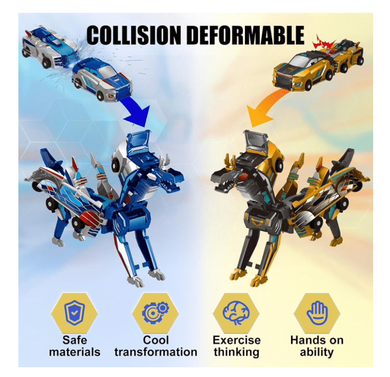 2Pcs Magnetic Transforming Car - Winged Pegasus & Dinosaur Combination ...